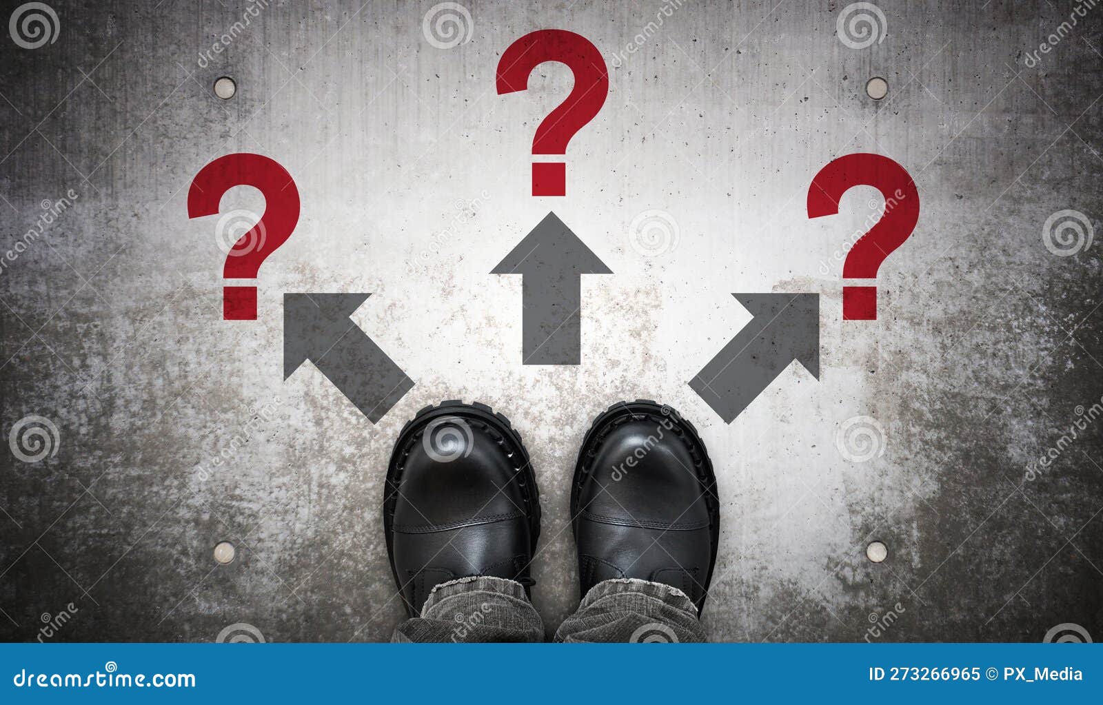 Heavy Black Leather Boots, Three Arrows and Question Marks Stock Image ...