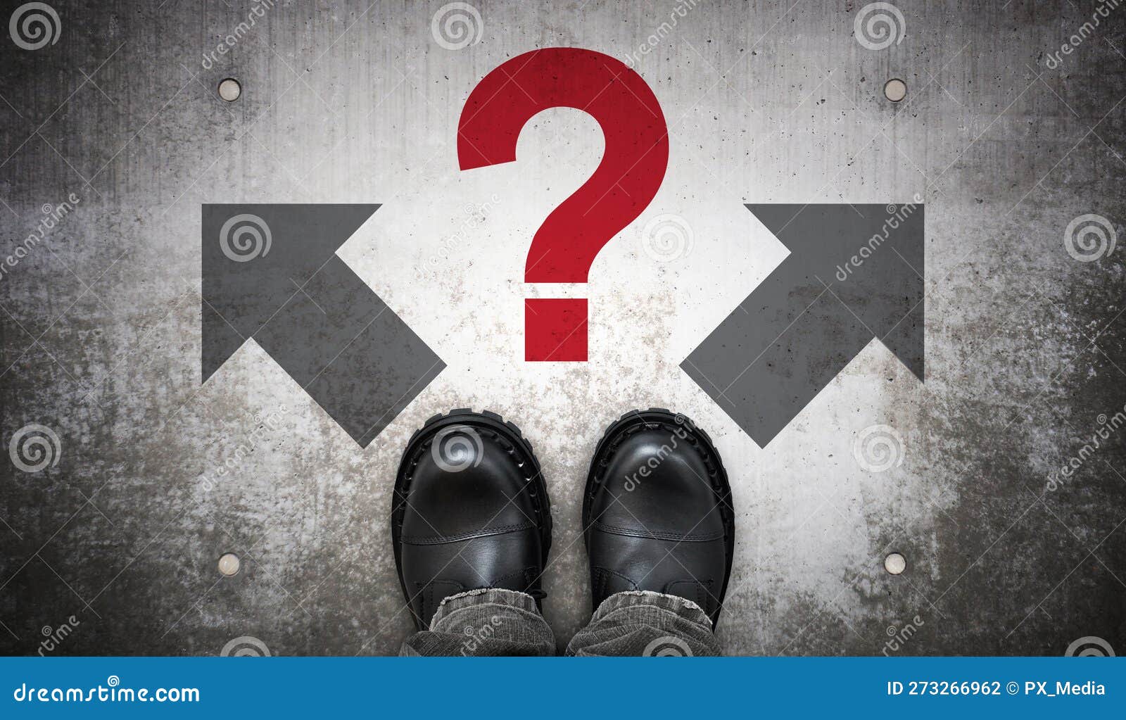 Heavy Black Leather Boots, Two Arrows and Question Mark Stock Photo ...