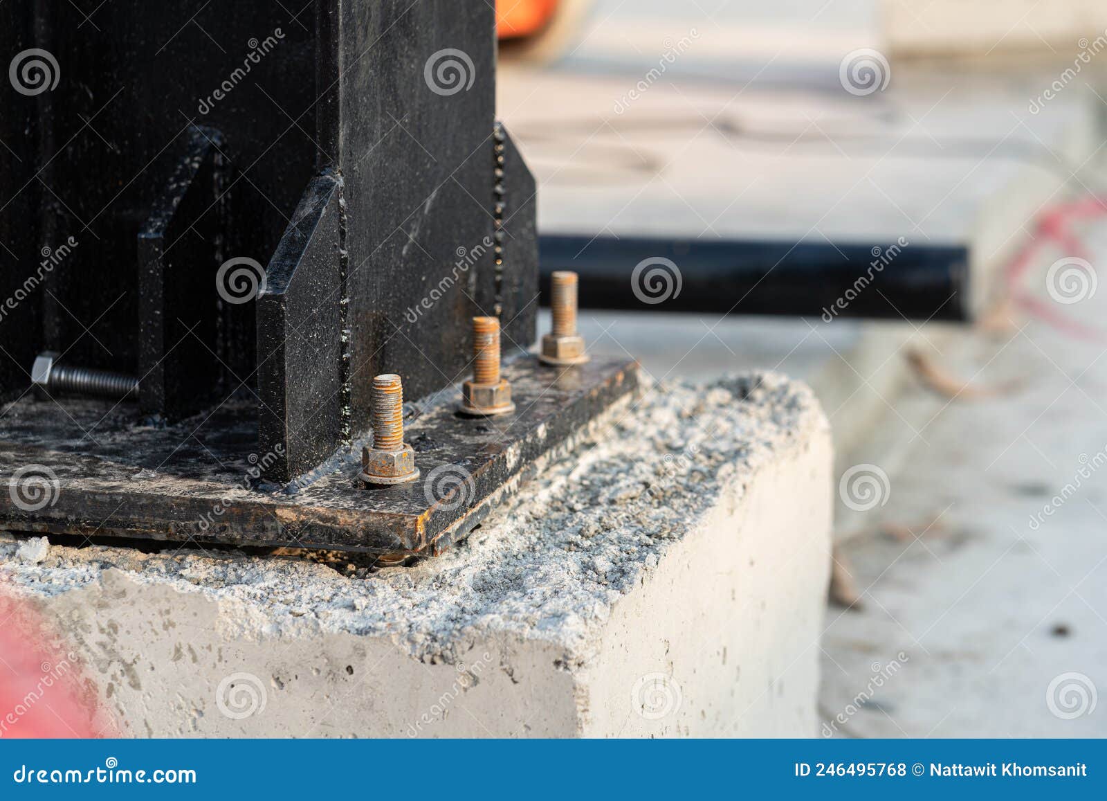 Metal Column on Concrete Base of the Building Structure. Stock Photo ...