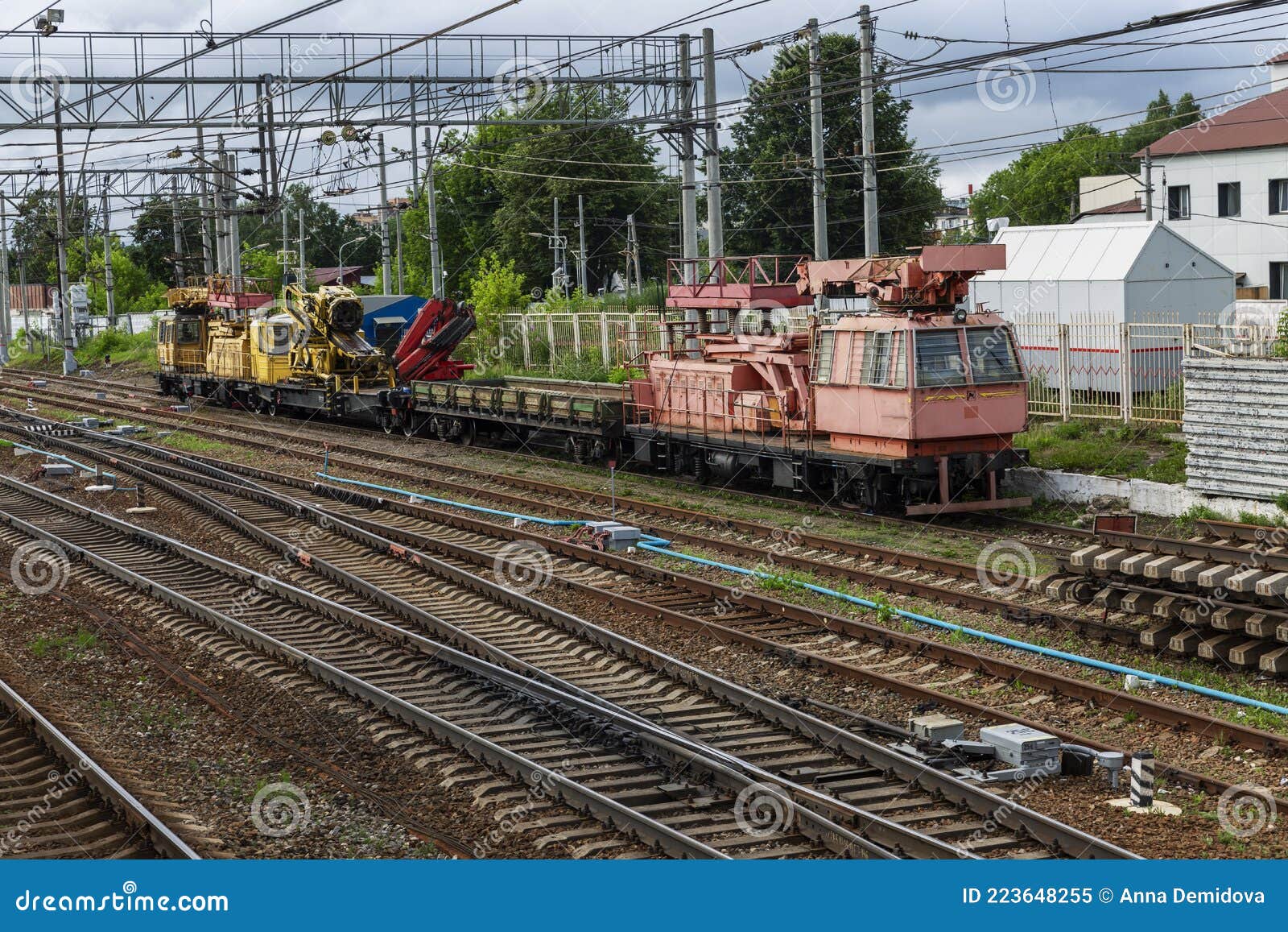 Heavy Cargo Vehicles on the Railroad Tracks. Top View Stock Image ...