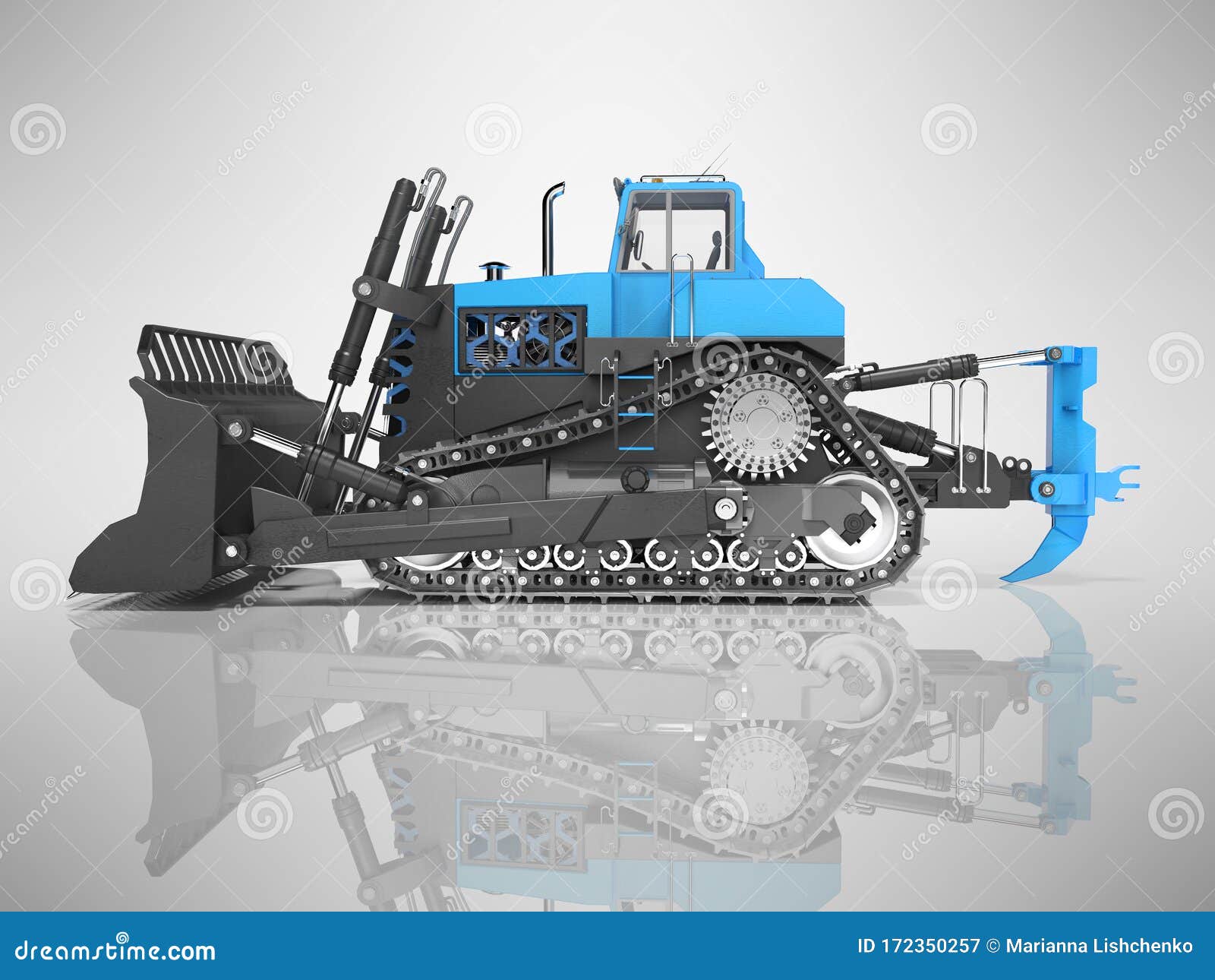 Heavy Caterpillar Bulldozer Blue Isolated 3D Rendering On White ...
