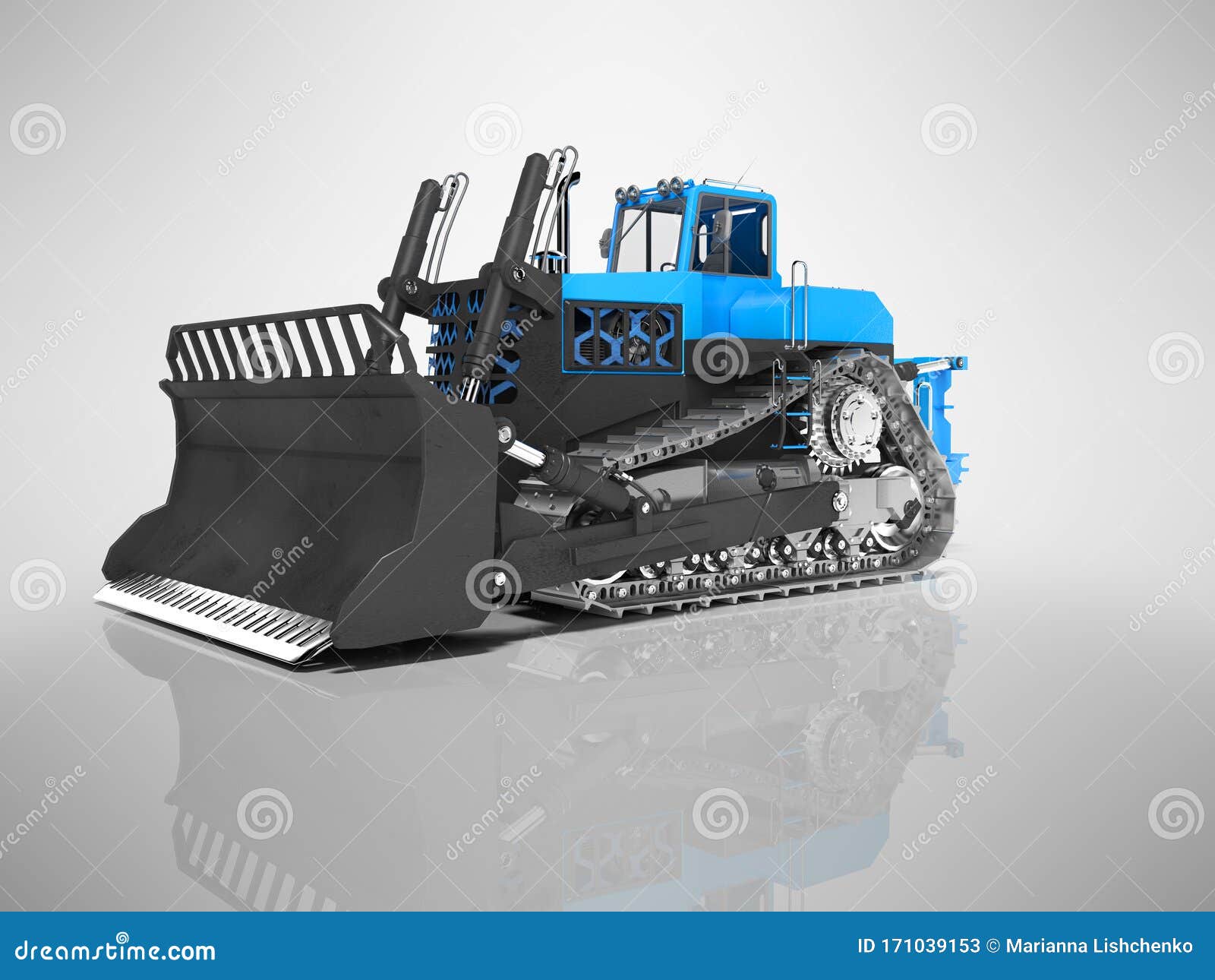 Heavy Caterpillar Bulldozer Blue Isolated 3D Rendering On White ...