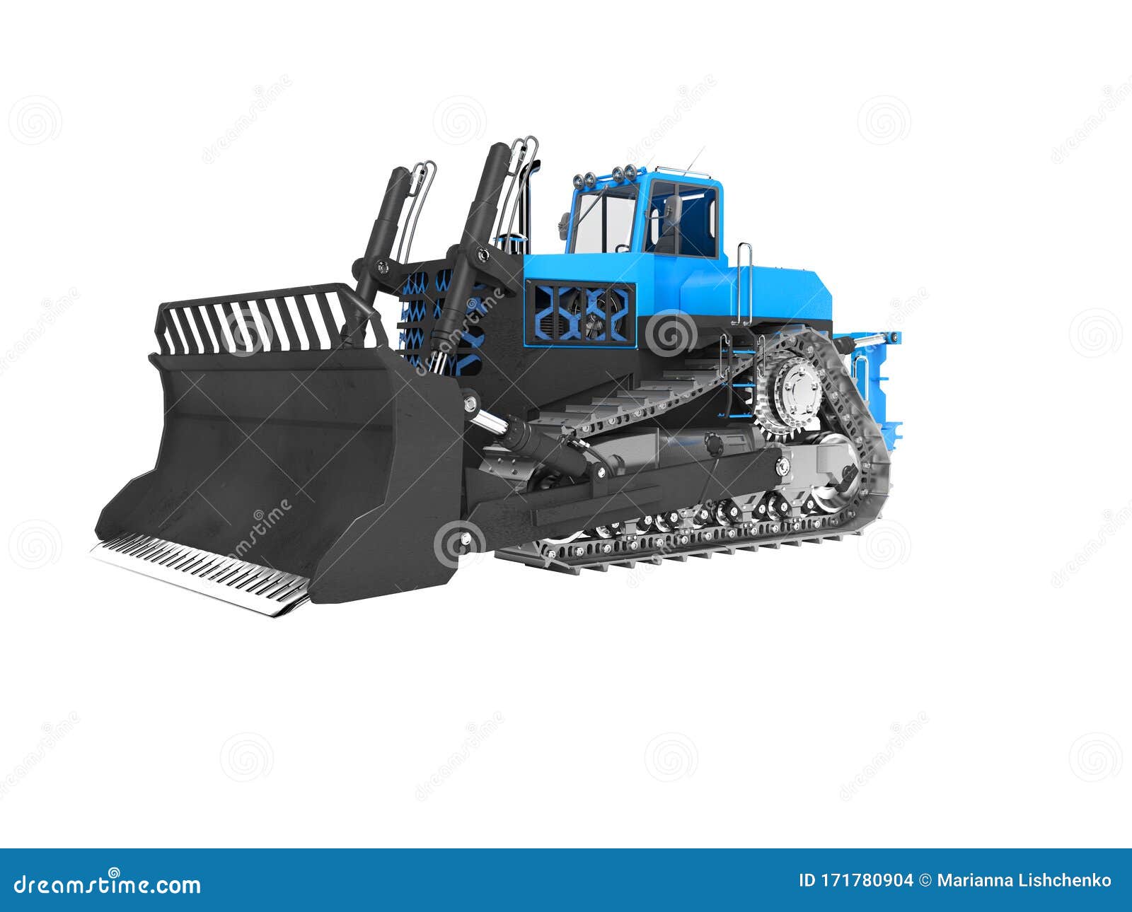 Heavy Caterpillar Bulldozer Blue Isolated 3D Rendering on White ...