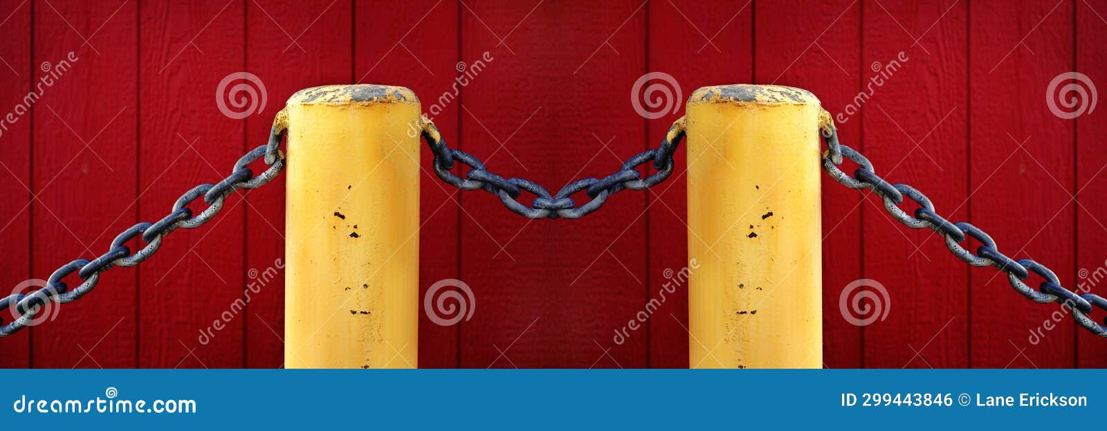 Chain and Yellow Pole for Security with Red Wall Background Safety ...