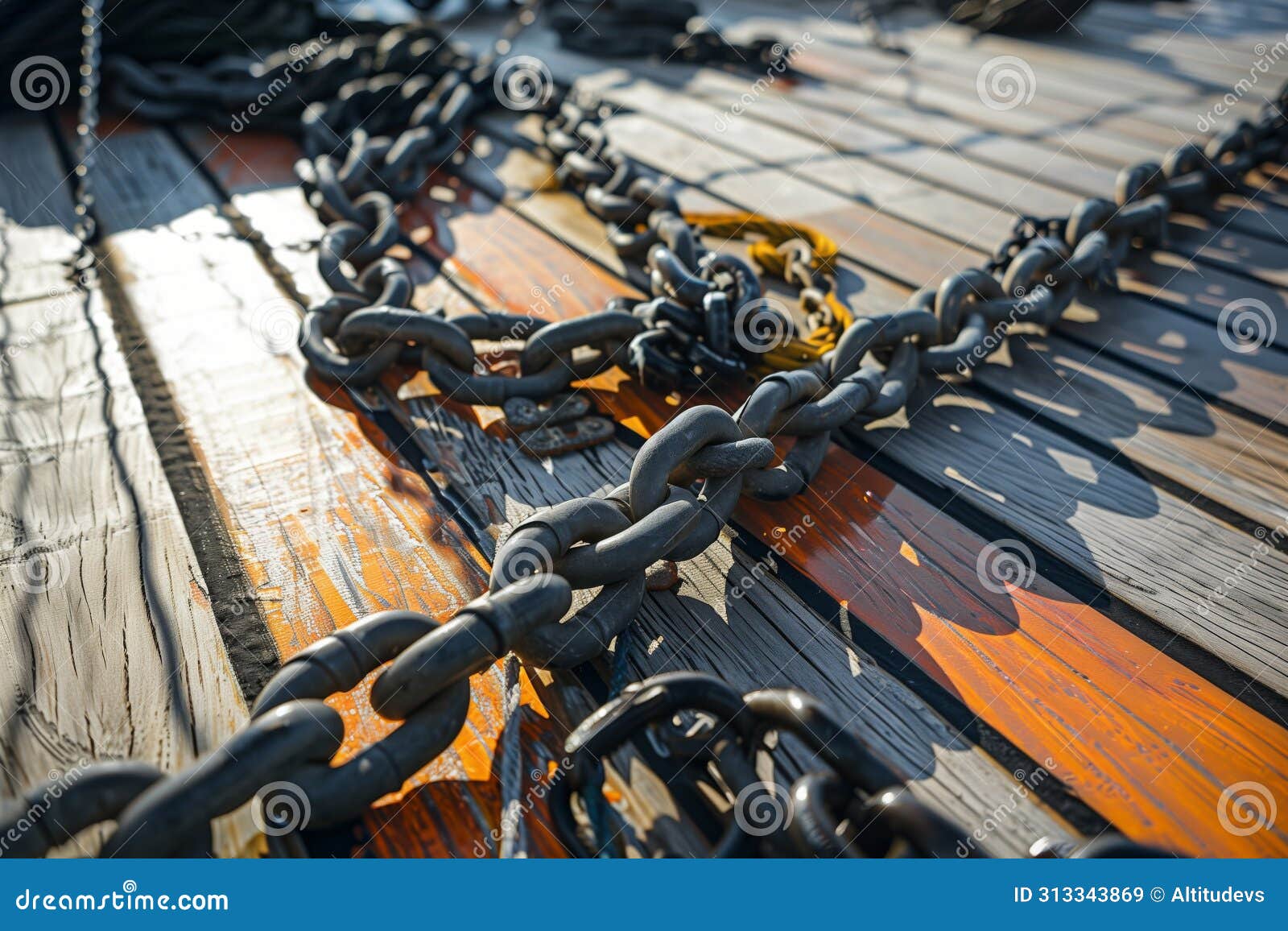 Heavy Chains and Ropes Securing Cargo on Wood Deck Stock Image - Image ...