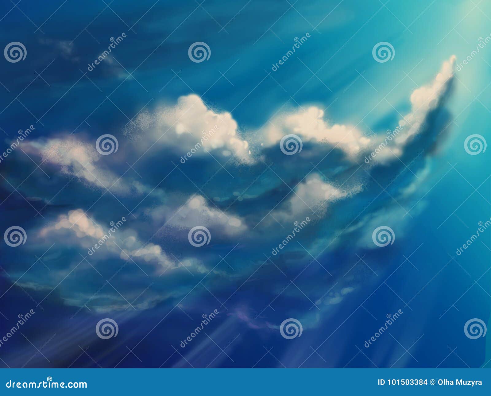 Heavy Clouds in Light- Sky with Clumpy Clouds Stock Illustration ...