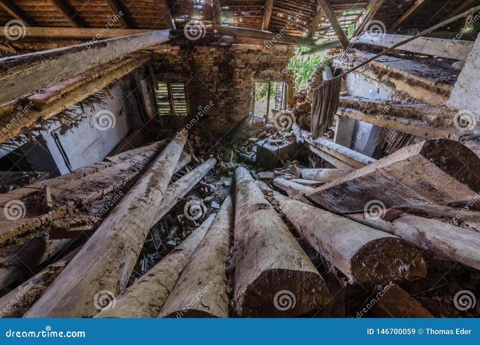 Heavy Collapsed Wooden Ceiling Stock Image - Image of danger, wall ...