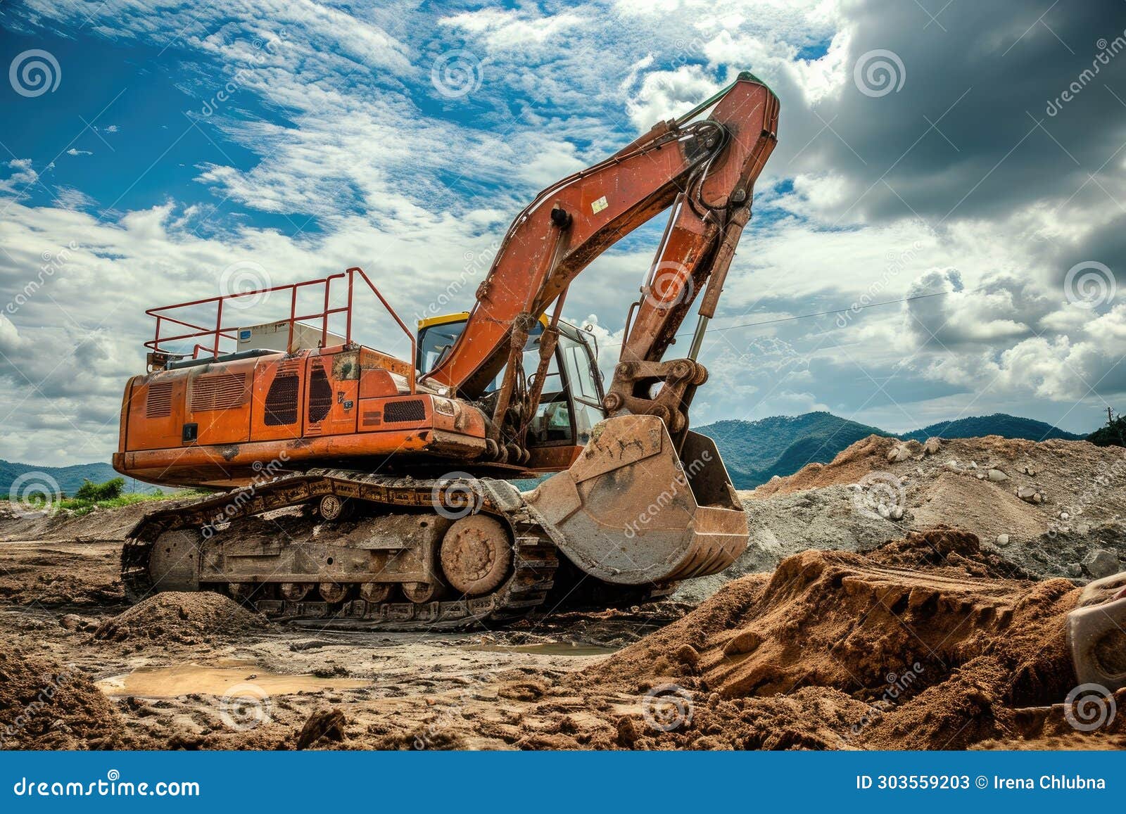 Heavy Construction Hydraulic Equipment during Earthmoving Works Stock ...