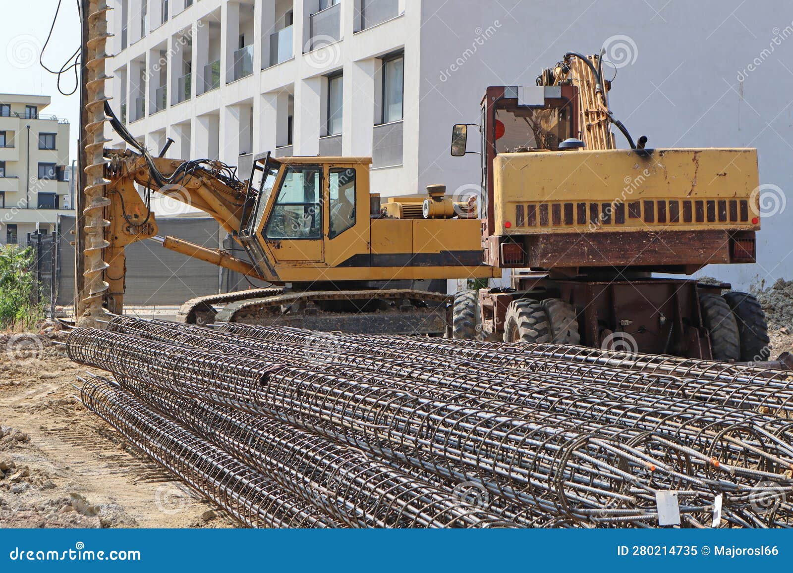 Heavy Construction Machineries and Steel Material Stock Image - Image ...