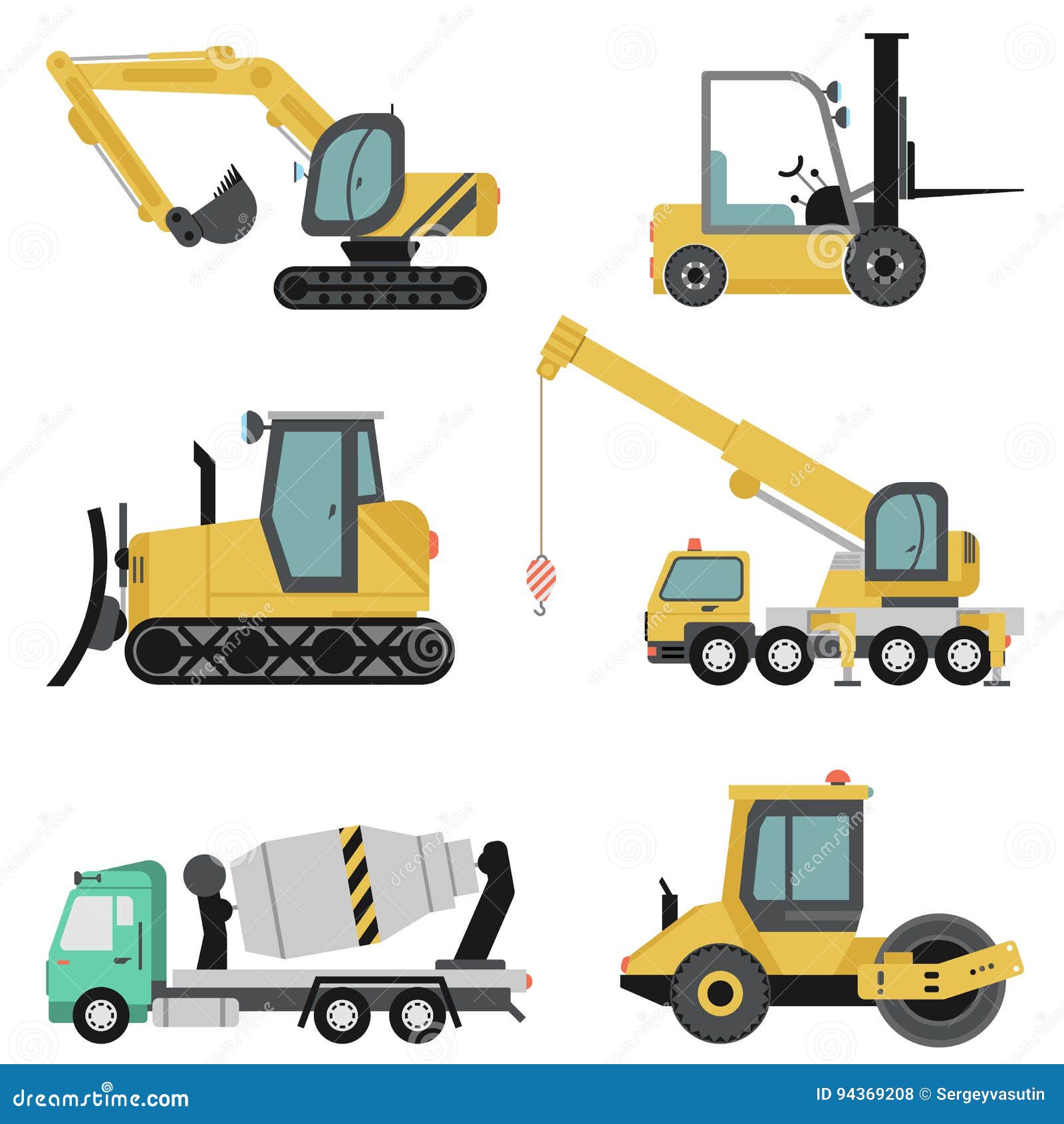 Heavy Construction Machinery Flat Icon Set Stock Vector - Illustration ...