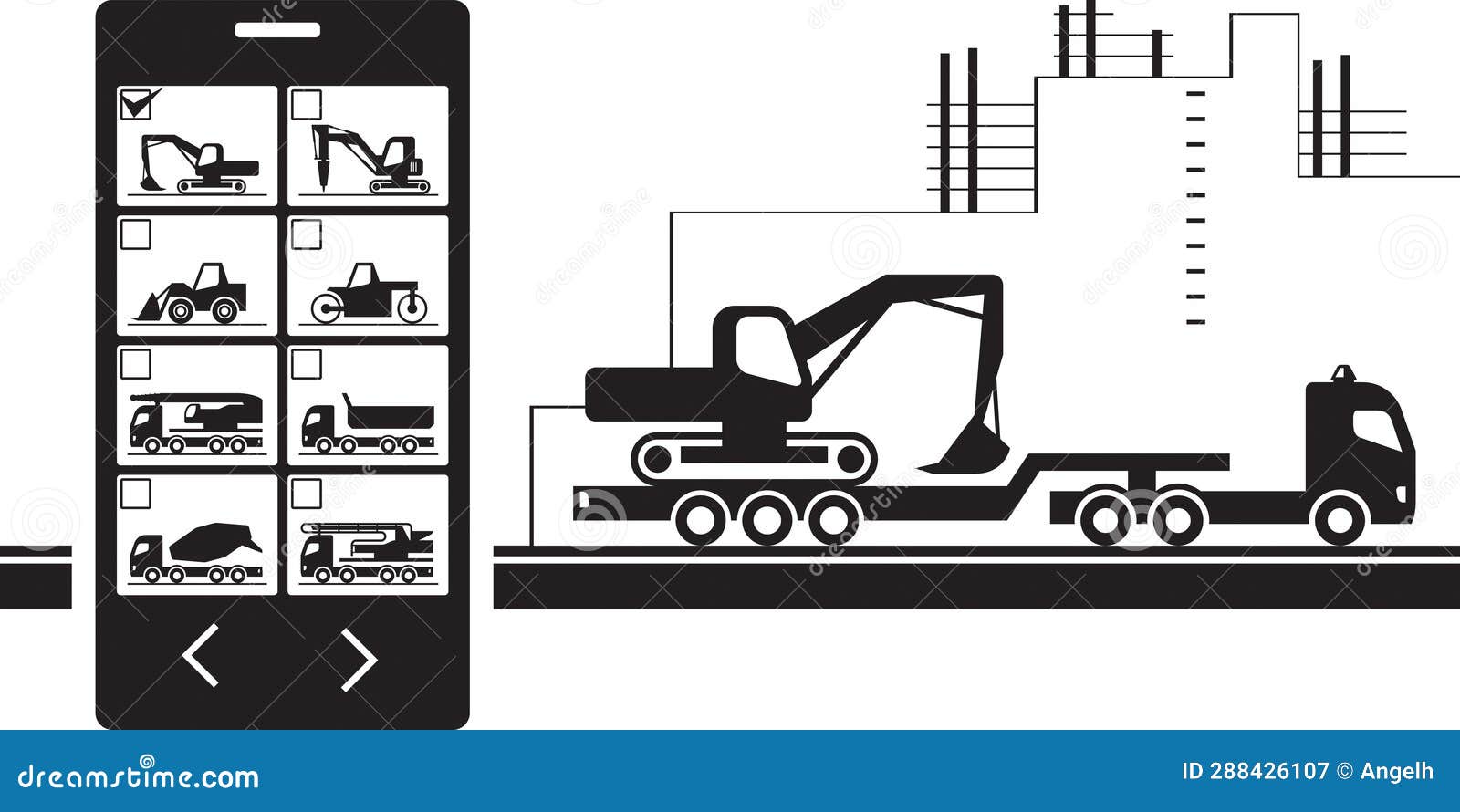 Heavy Construction Machinery on Rent Stock Vector - Illustration of ...
