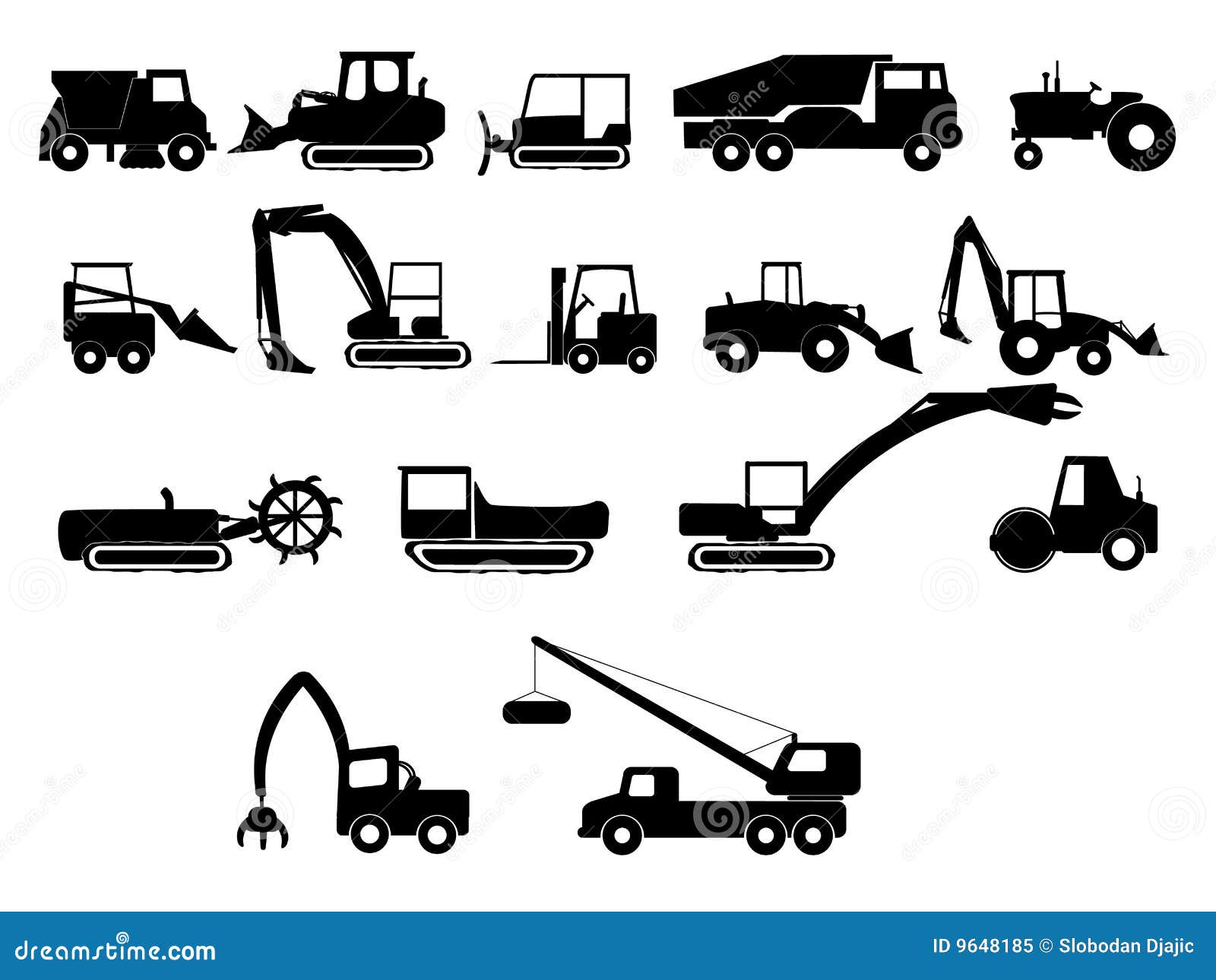 Heavy Construction Linear Icons Set. Excavation, Bulldozer, Grader ...