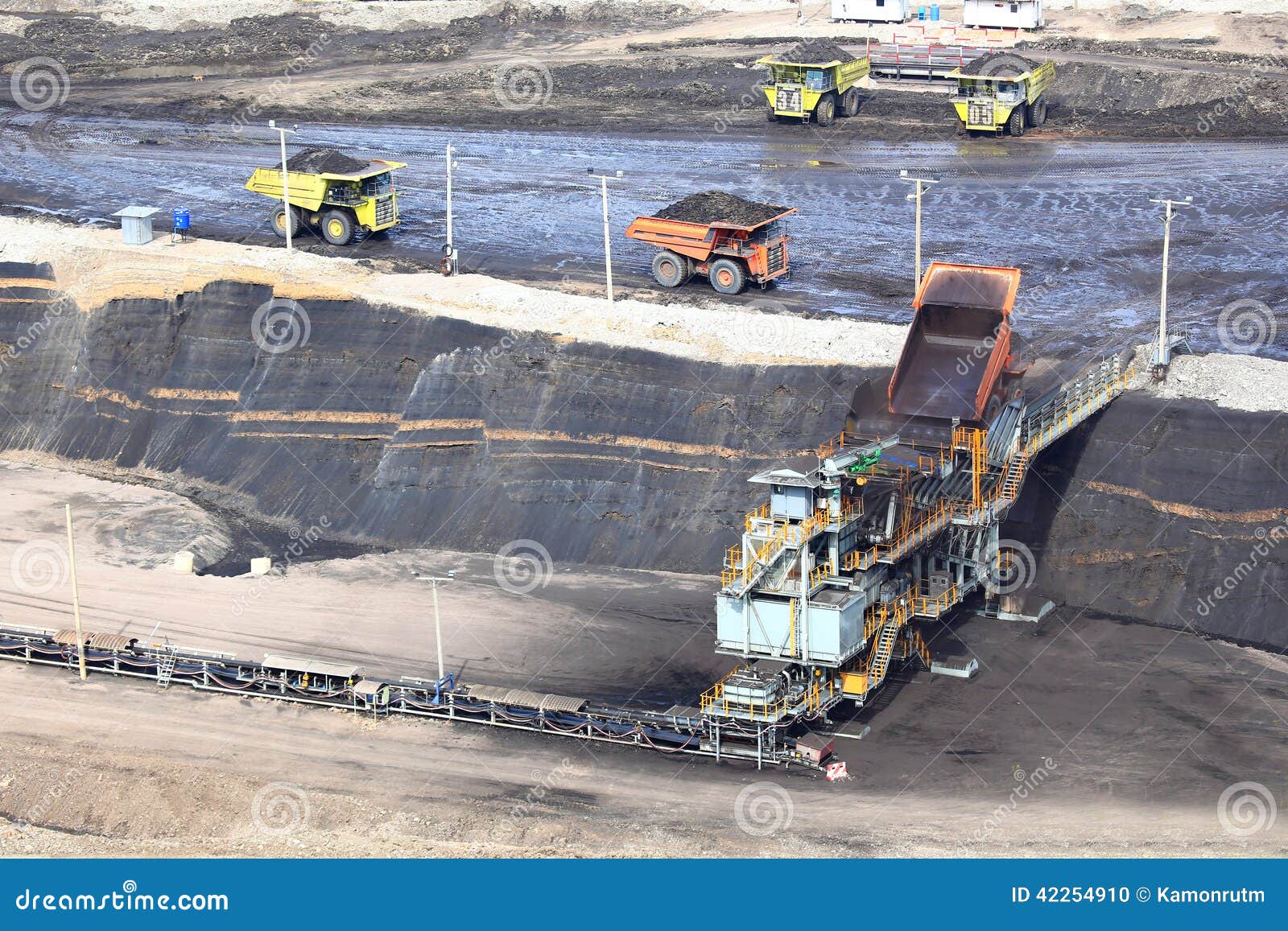 Heavy Construction Tipper Trucks Dump Coal Stock Photo - Image of ...