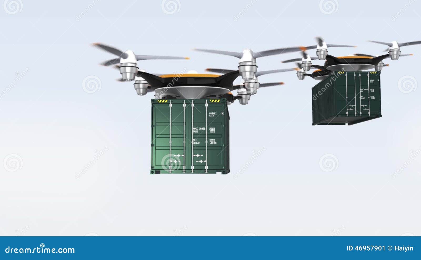 Heavy Drones Landing on Ground for Delivering Cargo Containers Stock ...
