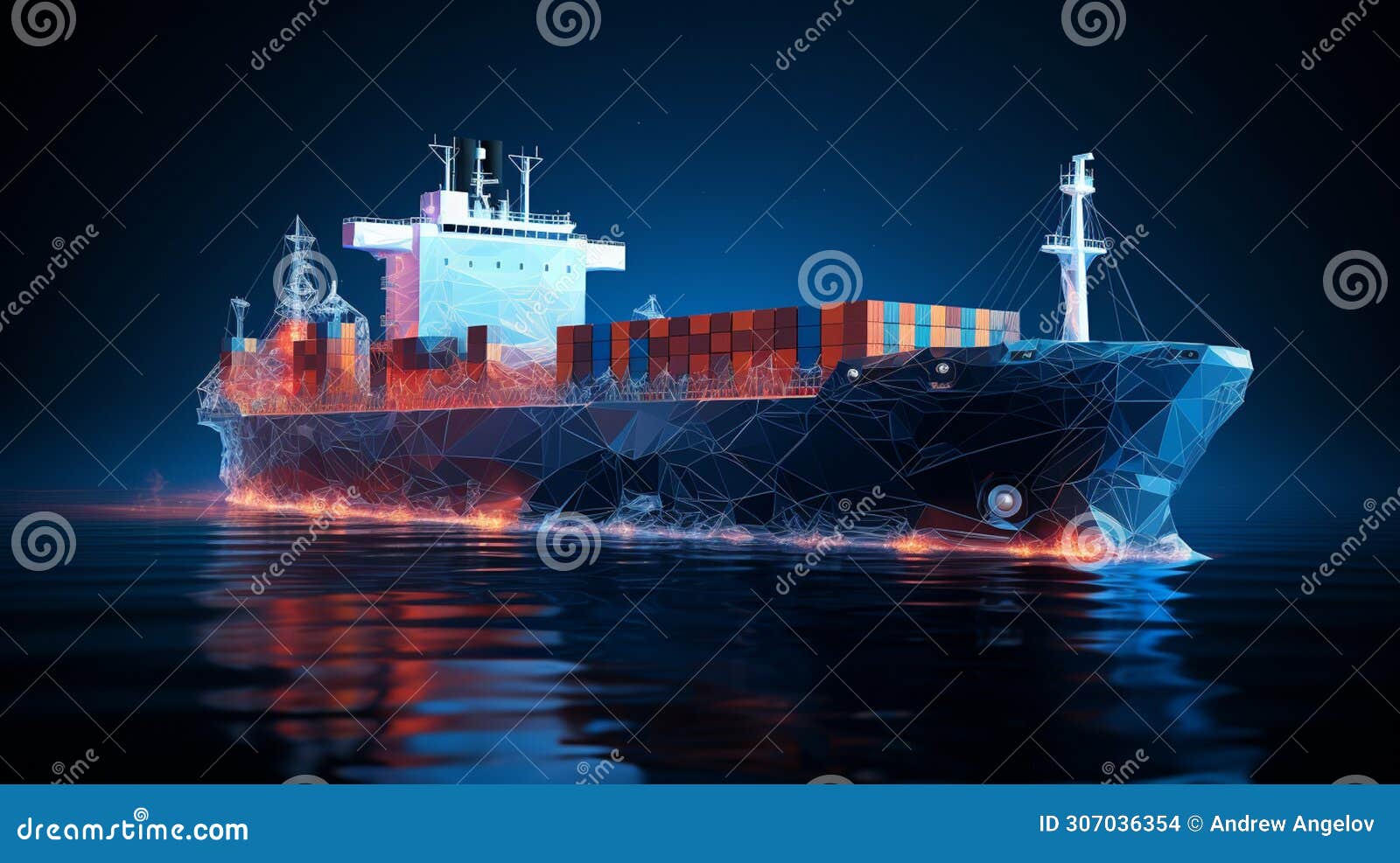 Heavy Dry Cargo Ship of Bulk Carrier with Freight Containers. Wireframe ...