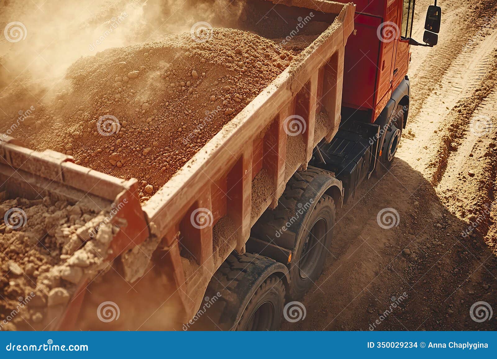 Heavy Dump Truck Transporting Dirt on Dusty Construction Site Road ...