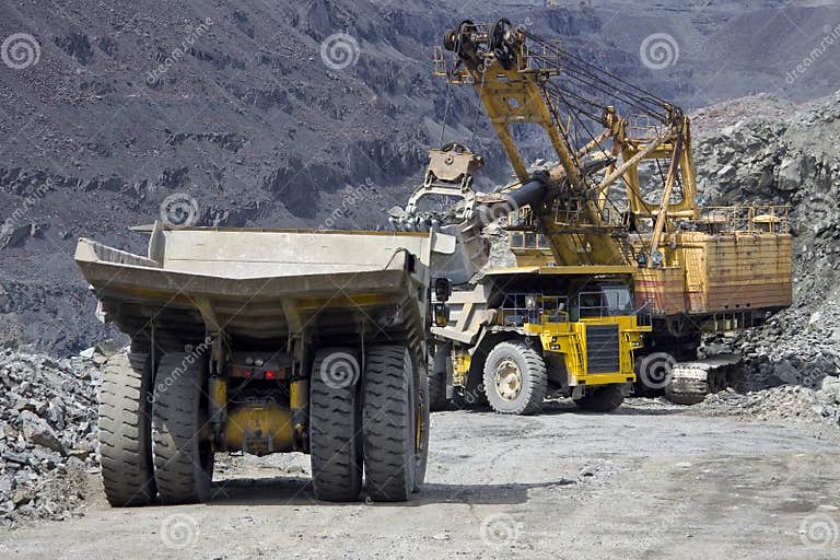 Heavy Dump Trucks at the Loading Queue Stock Image - Image of loading ...