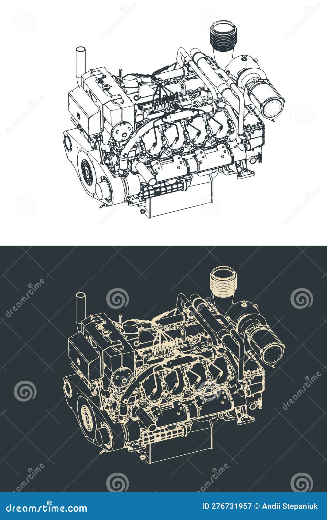 Heavy Duty Marine Diesel Engine Drawings Stock Illustration ...