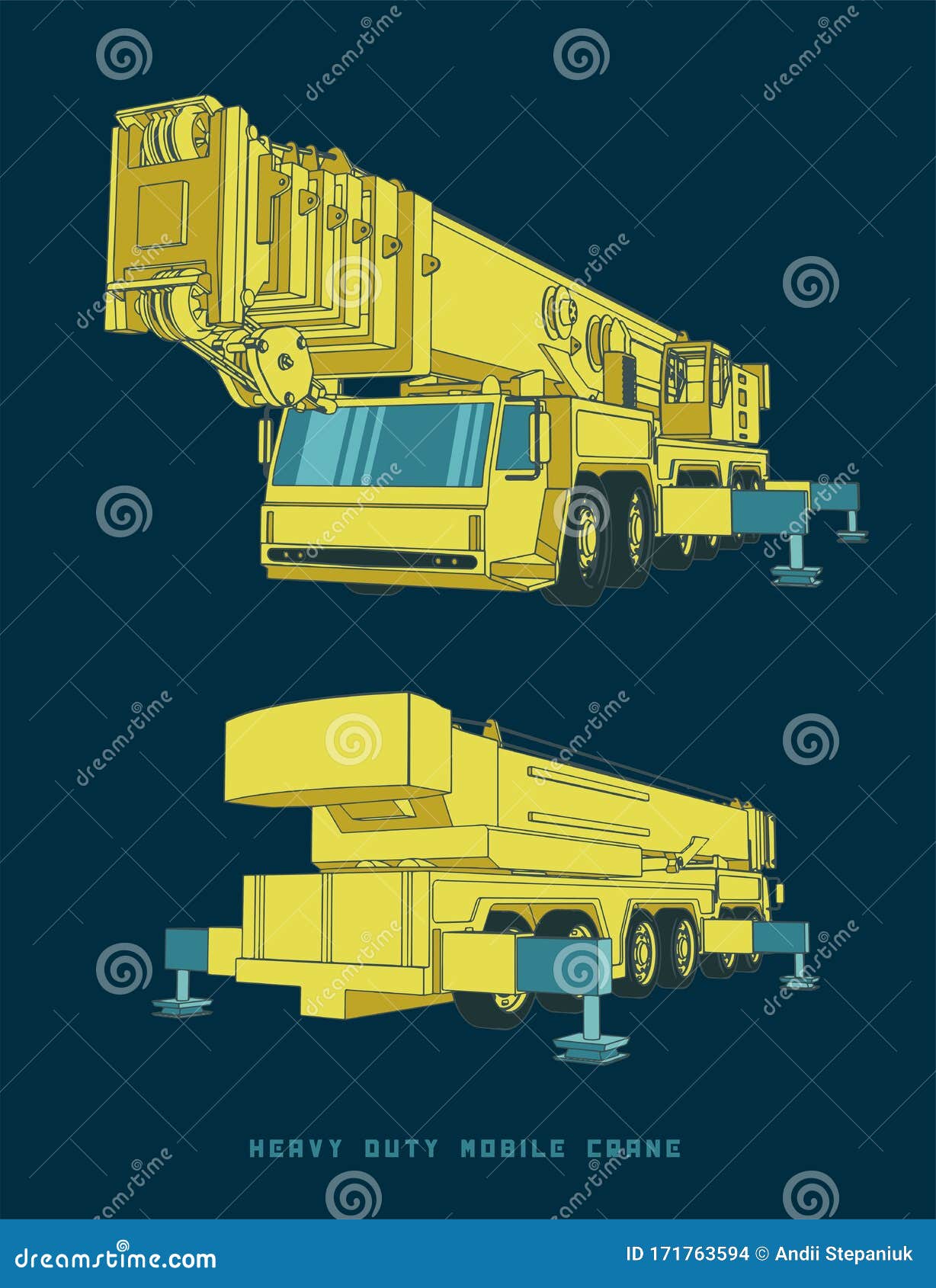 Heavy Duty Mobile Crane in Cartoon Style Stock Vector - Illustration of ...