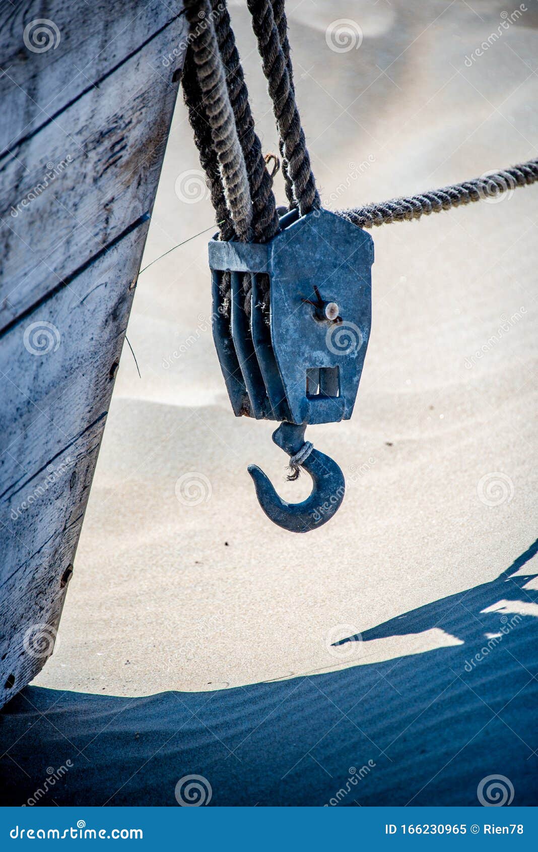 Heavy Duty Rigging Cables Hook at a Boat on the Beach Stock Image ...