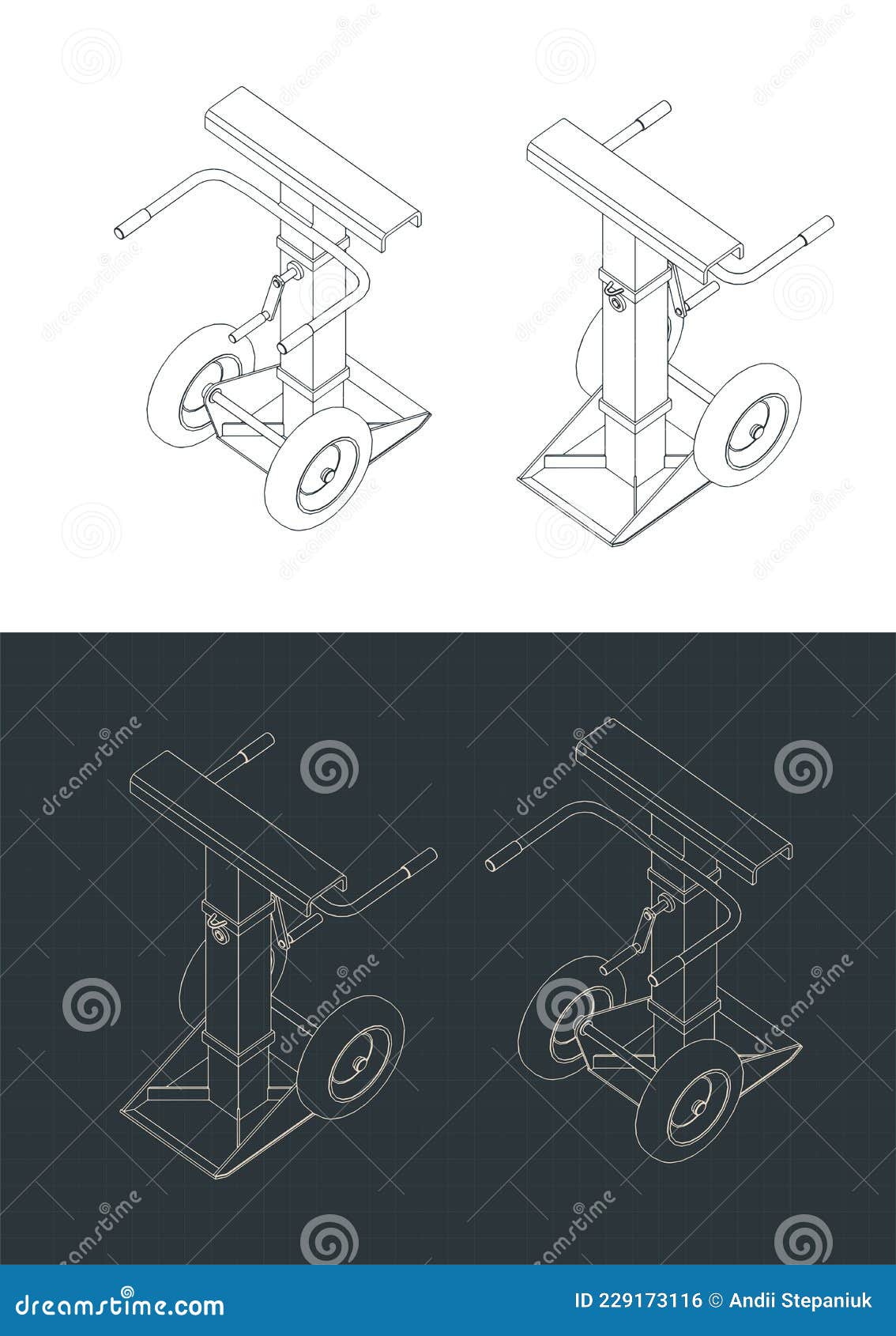 Heavy-duty Trailer Dolly Isometric Blueprints Stock Vector ...