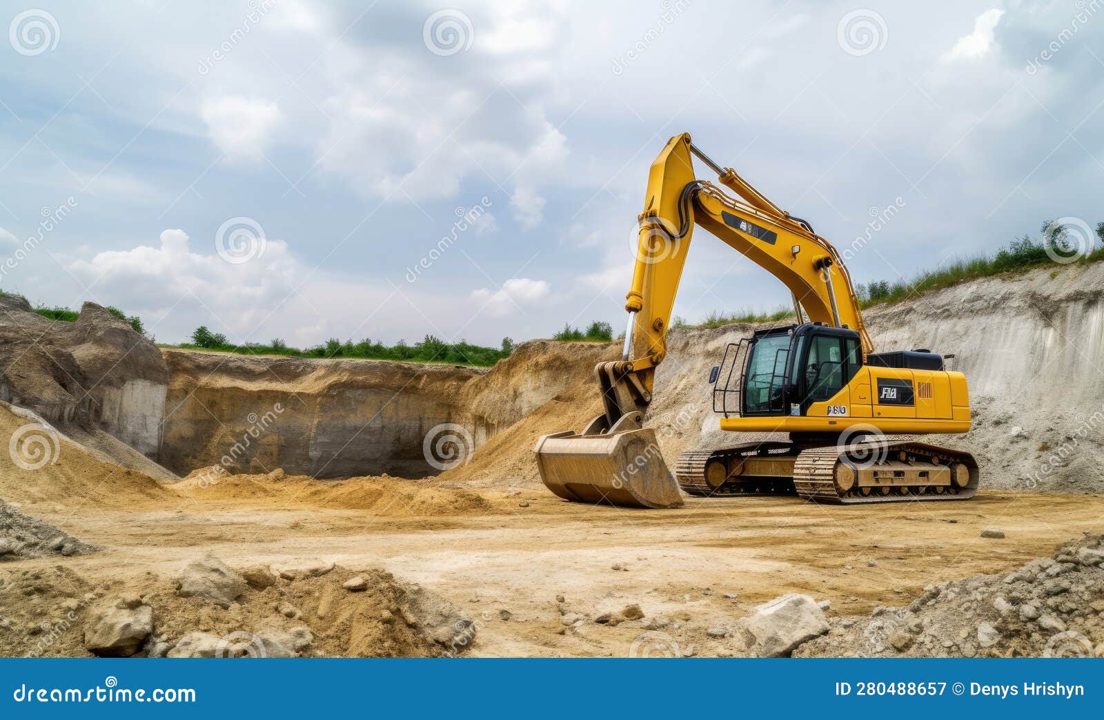 Heavy-duty Yellow Excavator Clearing Debris at Construction Project ...