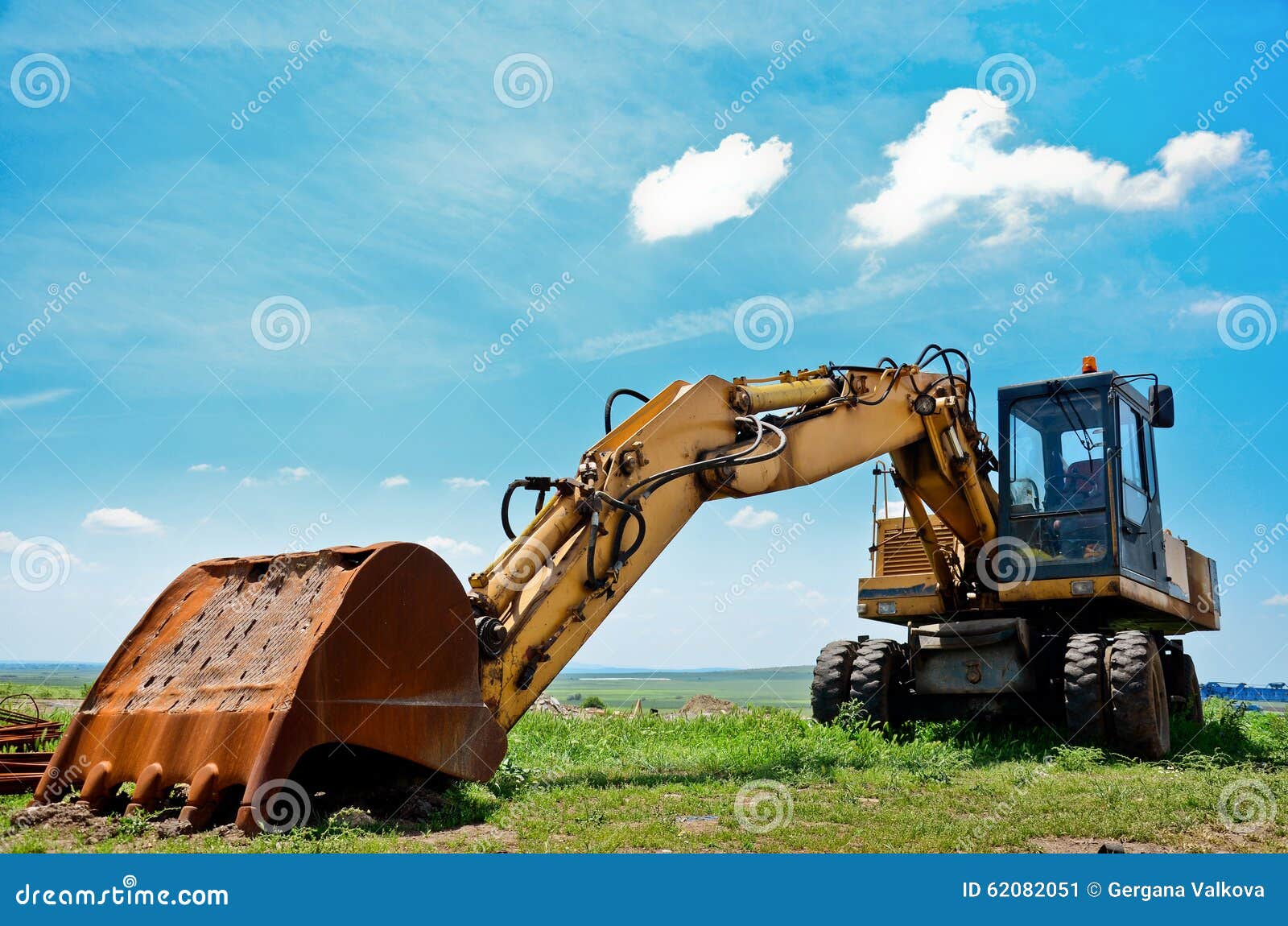 Heavy Earth Mover and Blue Sky, Excavator Machine Stock Image - Image ...
