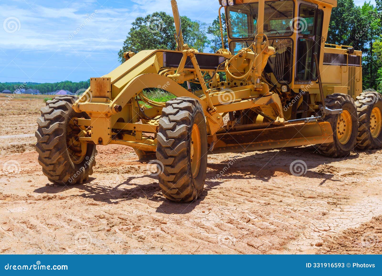 Heavy Grader Machine Vehicle Working On Road Construction Site Royalty ...
