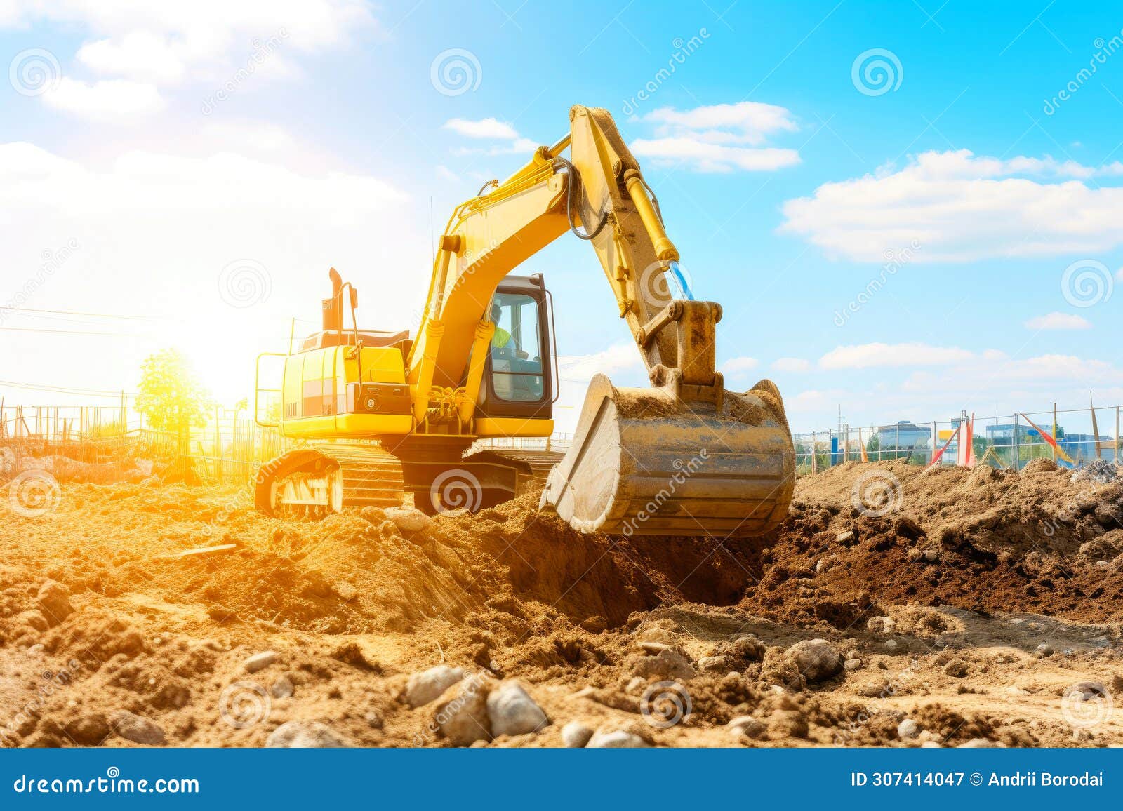 Heavy Equipment in Action: Backhoe Digging Earth. Stock Illustration ...