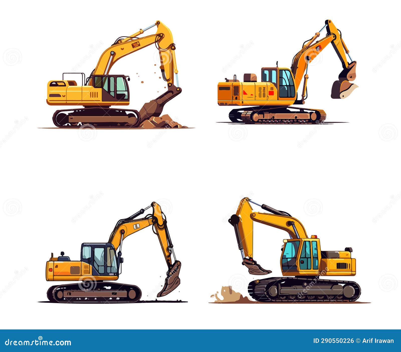 Heavy Equipment Construction Work Excavator Bulldozer Set Element Stock Vector - Illustration of ...