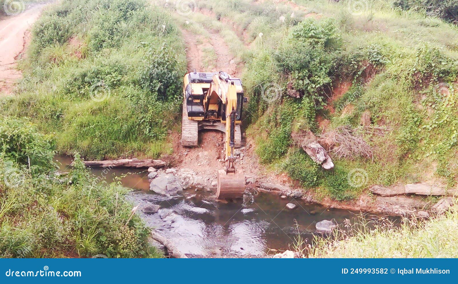 Heavy Equipment is Crossing the River Stock Photo - Image of track ...
