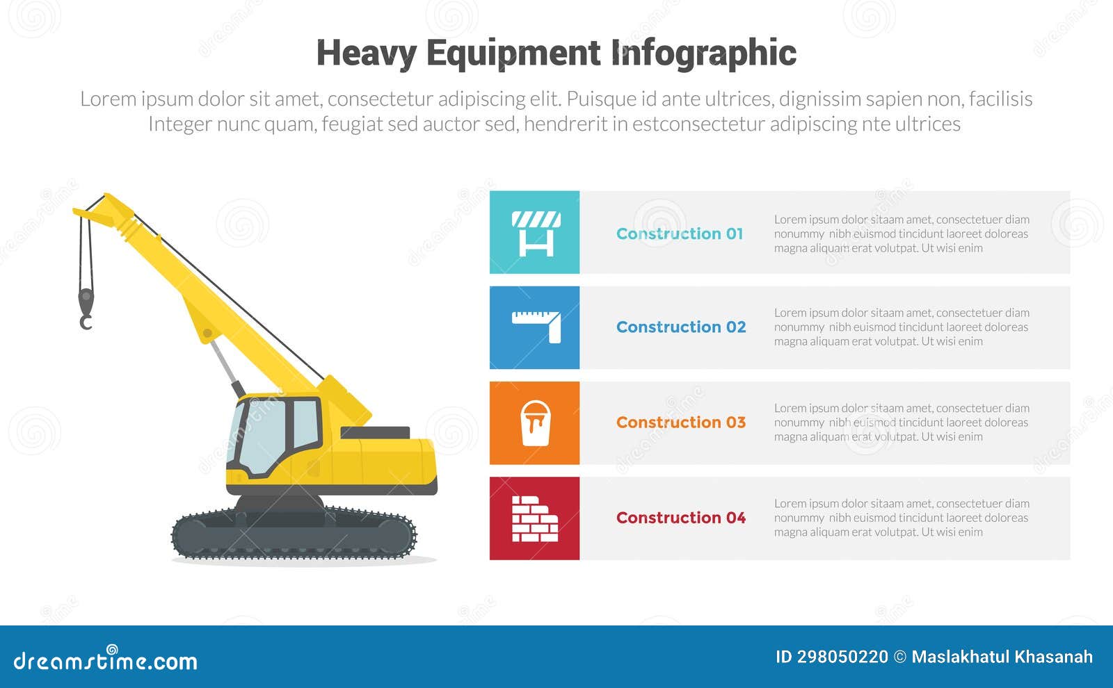 Heavy Equipment Machine Infographics Template Diagram with Crane with 4 ...