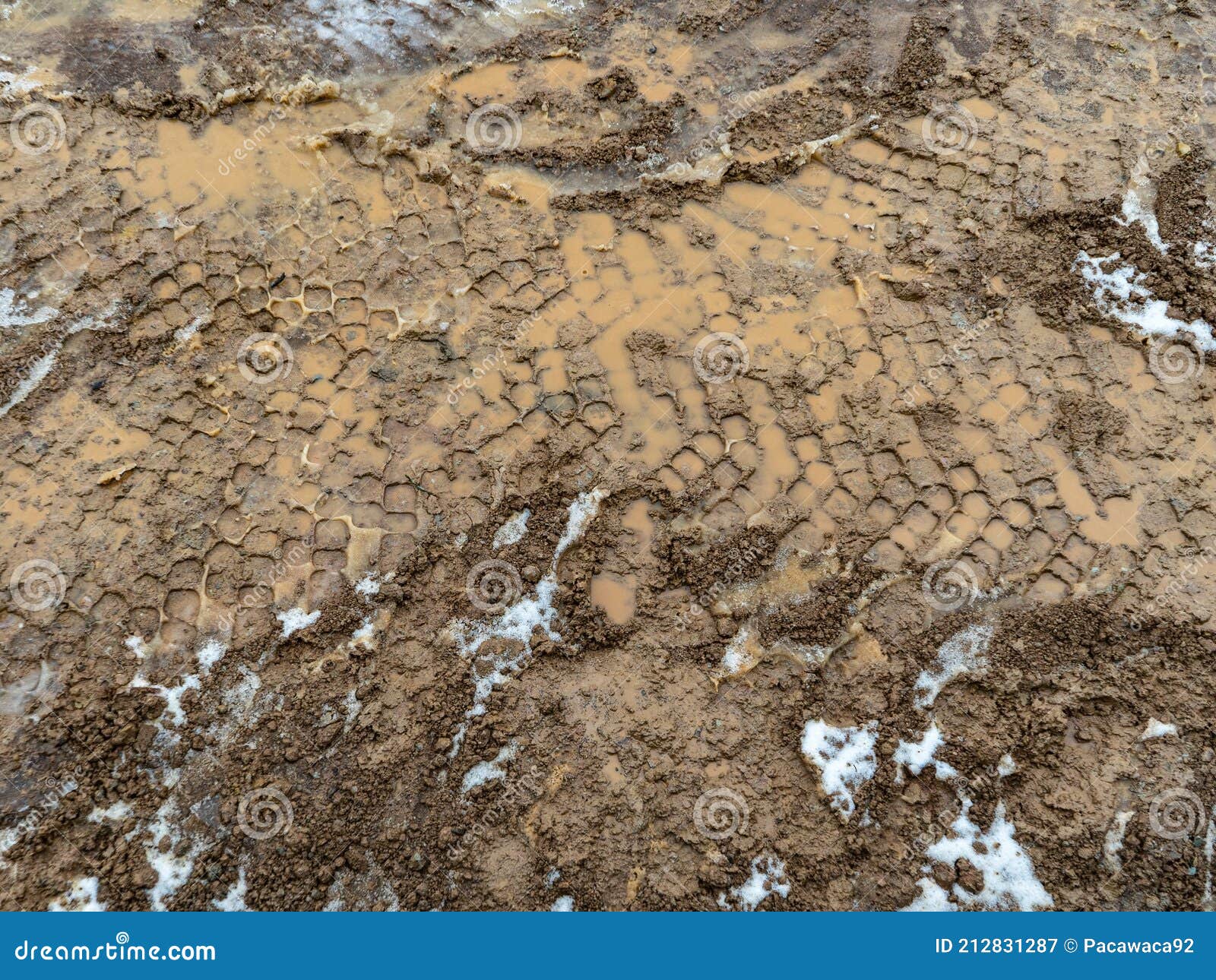 Heavy Equipment Tire Tracks in Wet Mud at a Construction Site. the ...