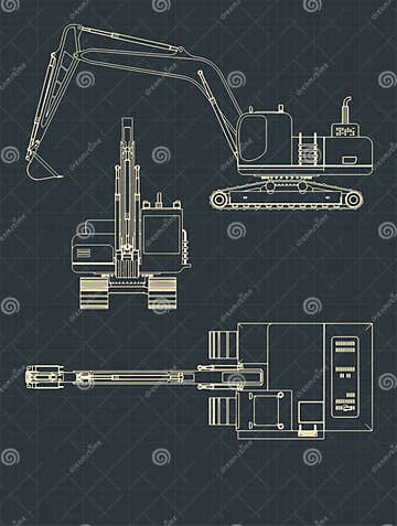 Heavy Excavator blueprints stock vector. Illustration of machine ...