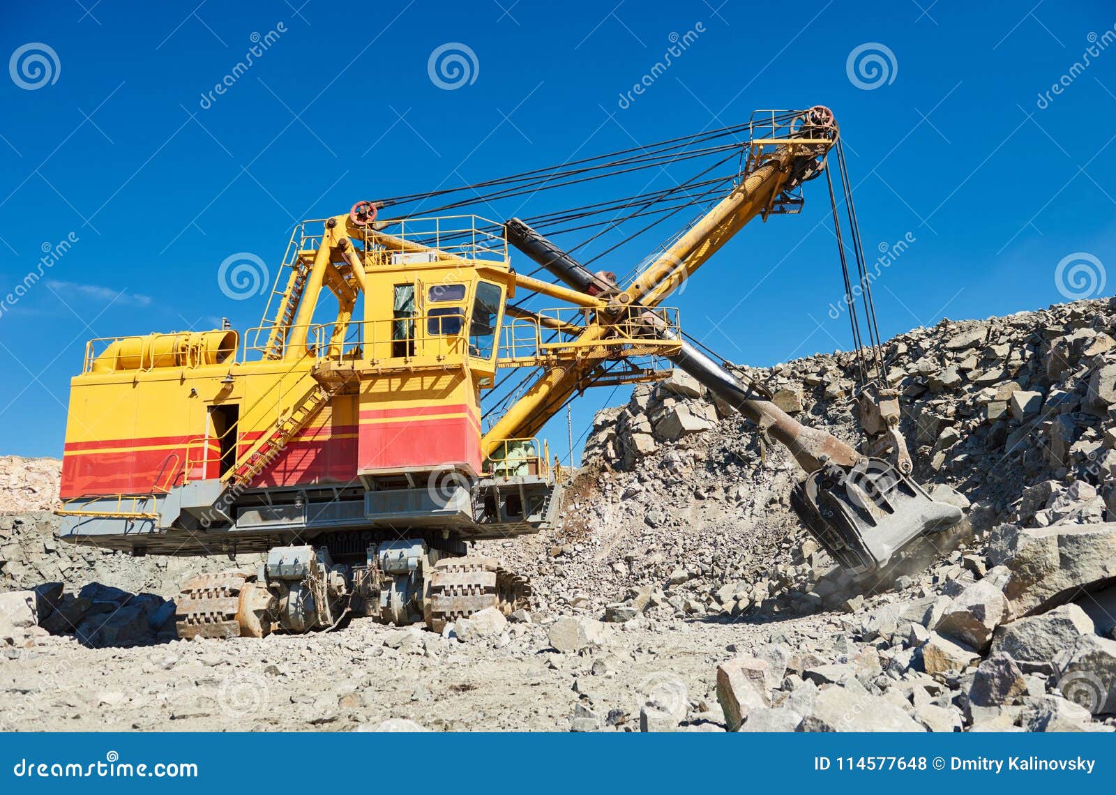 Excavator Works with Granite or Ore at Opencast Mining Stock Photo ...