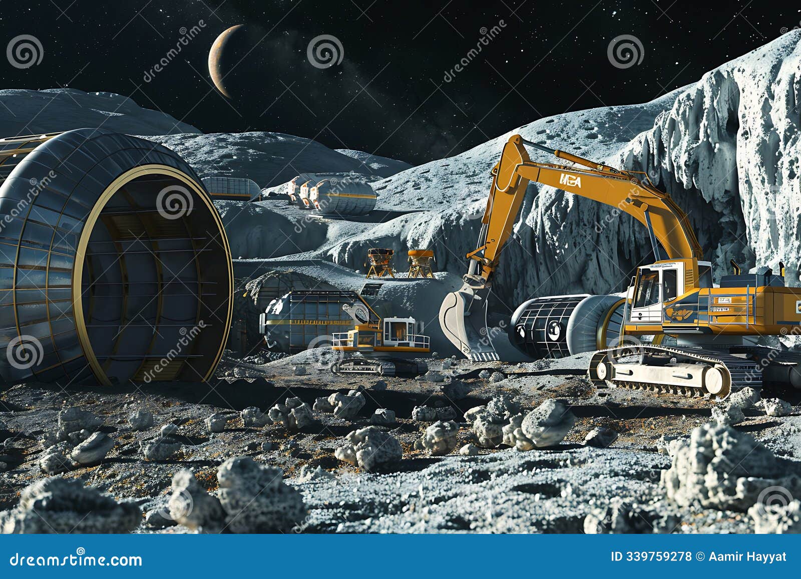 Heavy Excavator Operating on the Moon S Surface Stock Illustration ...