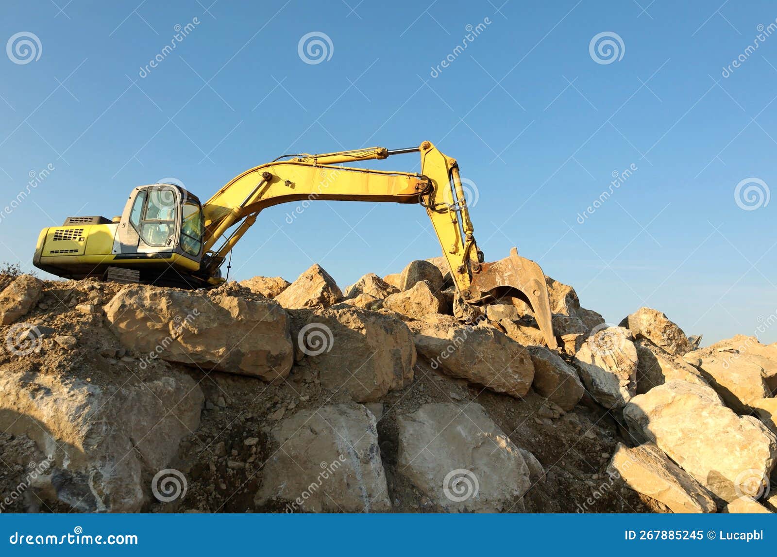 Heavy Excavator in a Open Pit Mining. Bottom View. Stock Image - Image ...