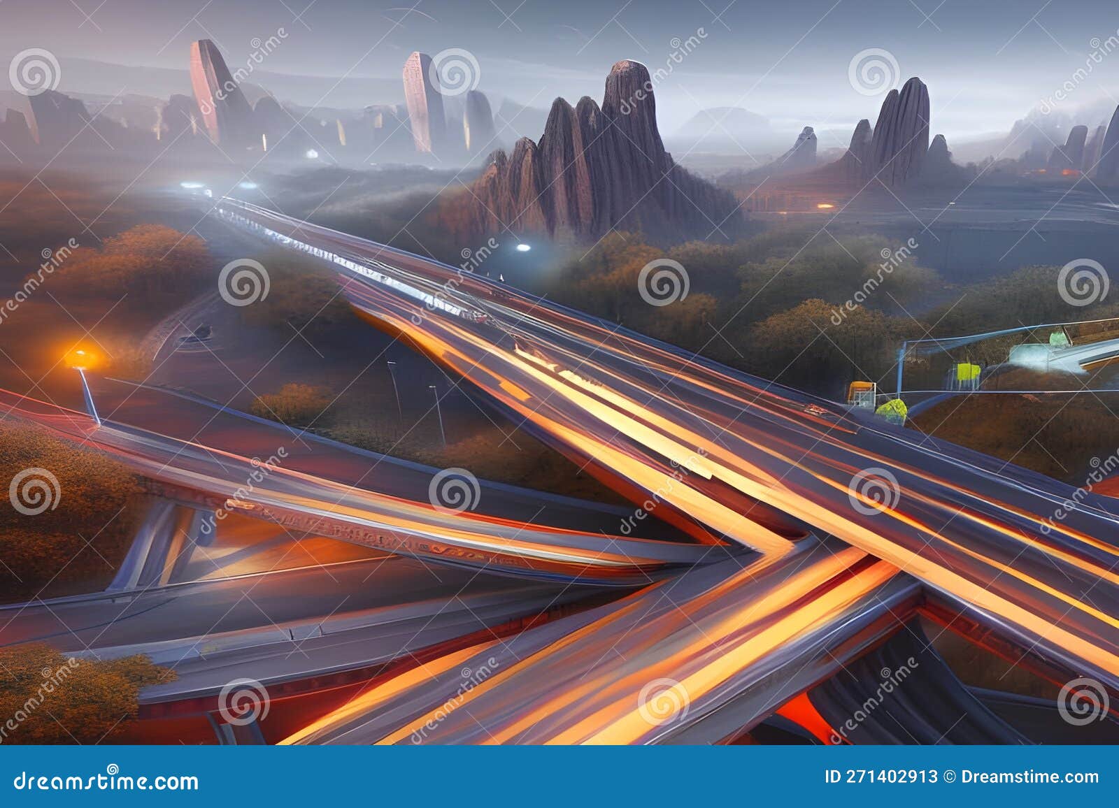 Freeway Traffic on a Crossing in the Dark Stock Illustration ...