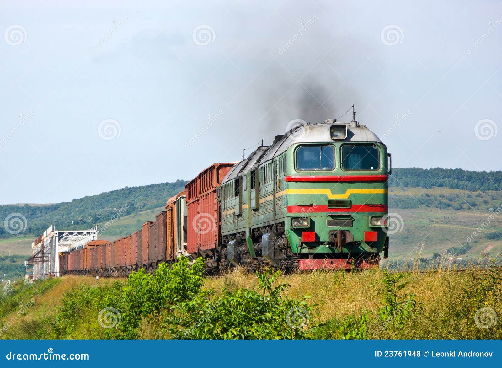 Heavy Freight Train Pulled by Diesel Locomotive Stock Photo - Image of ...