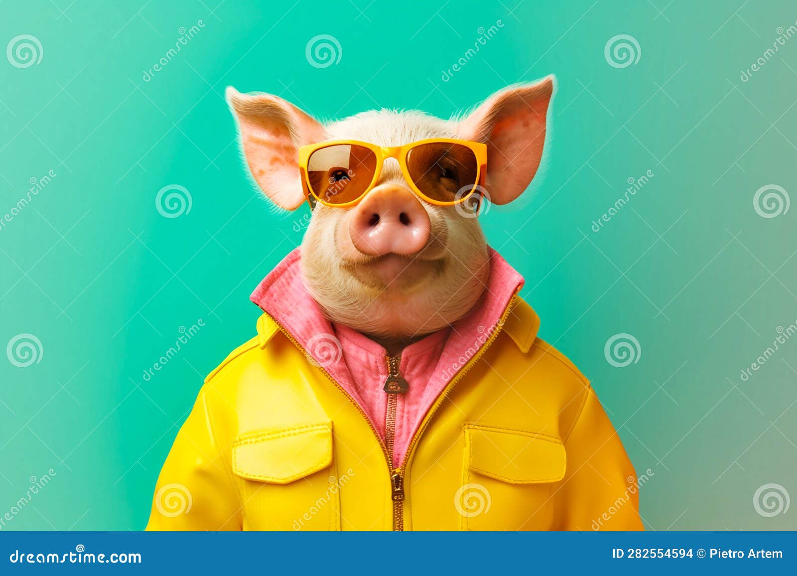 Heavy Funny Pig Anthropomorphic Bright Colors, Generative AI Stock ...