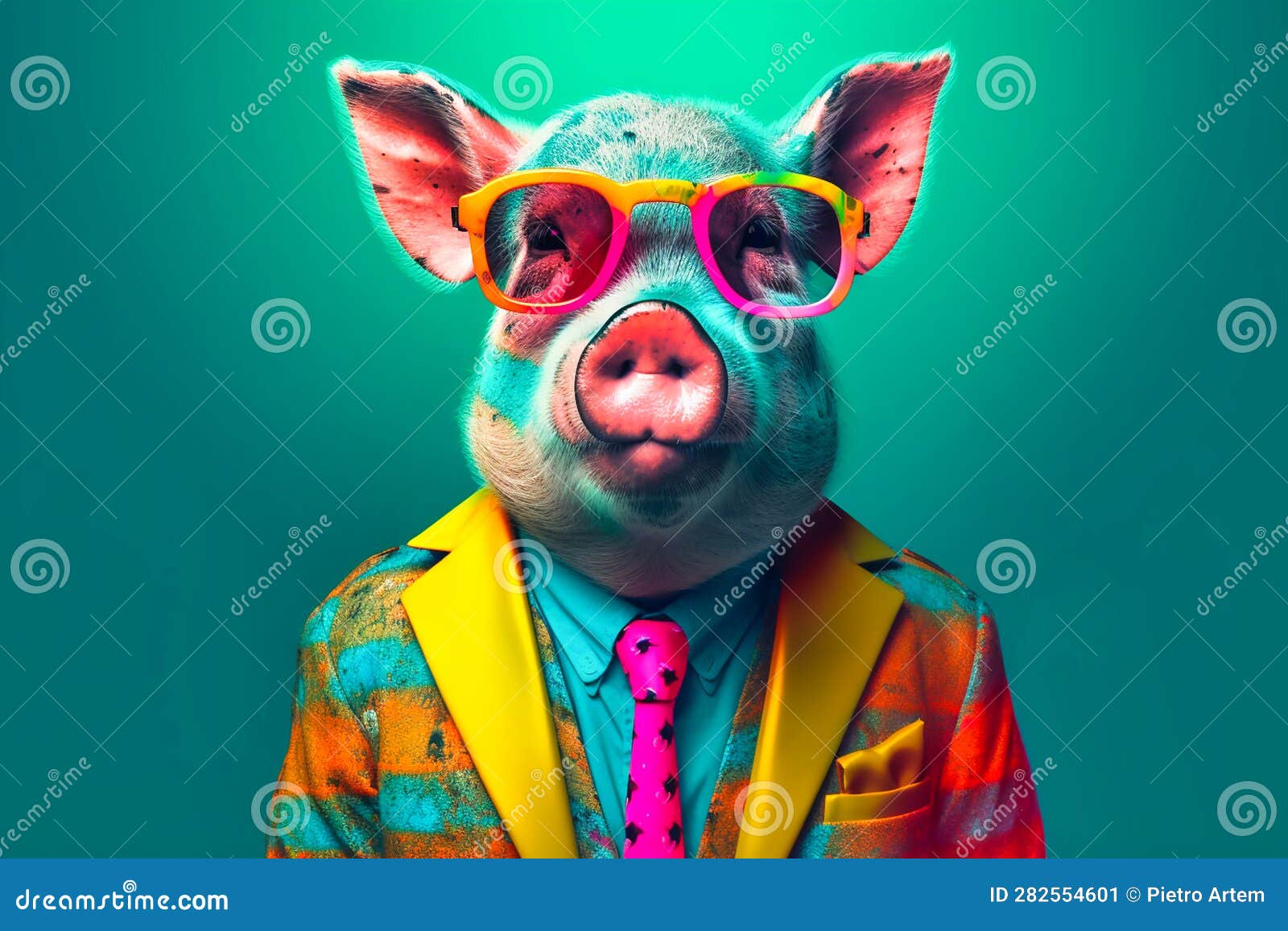 Heavy Funny Pig Anthropomorphic Bright Colors, Generative AI Stock ...