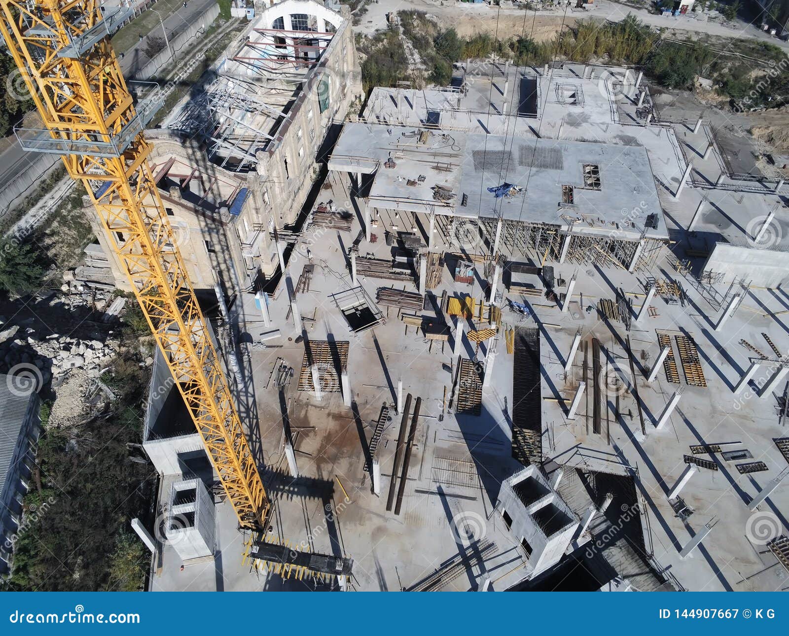Heavy High Tower Crane View at Skyscraper Conctruction Site. Industrial ...