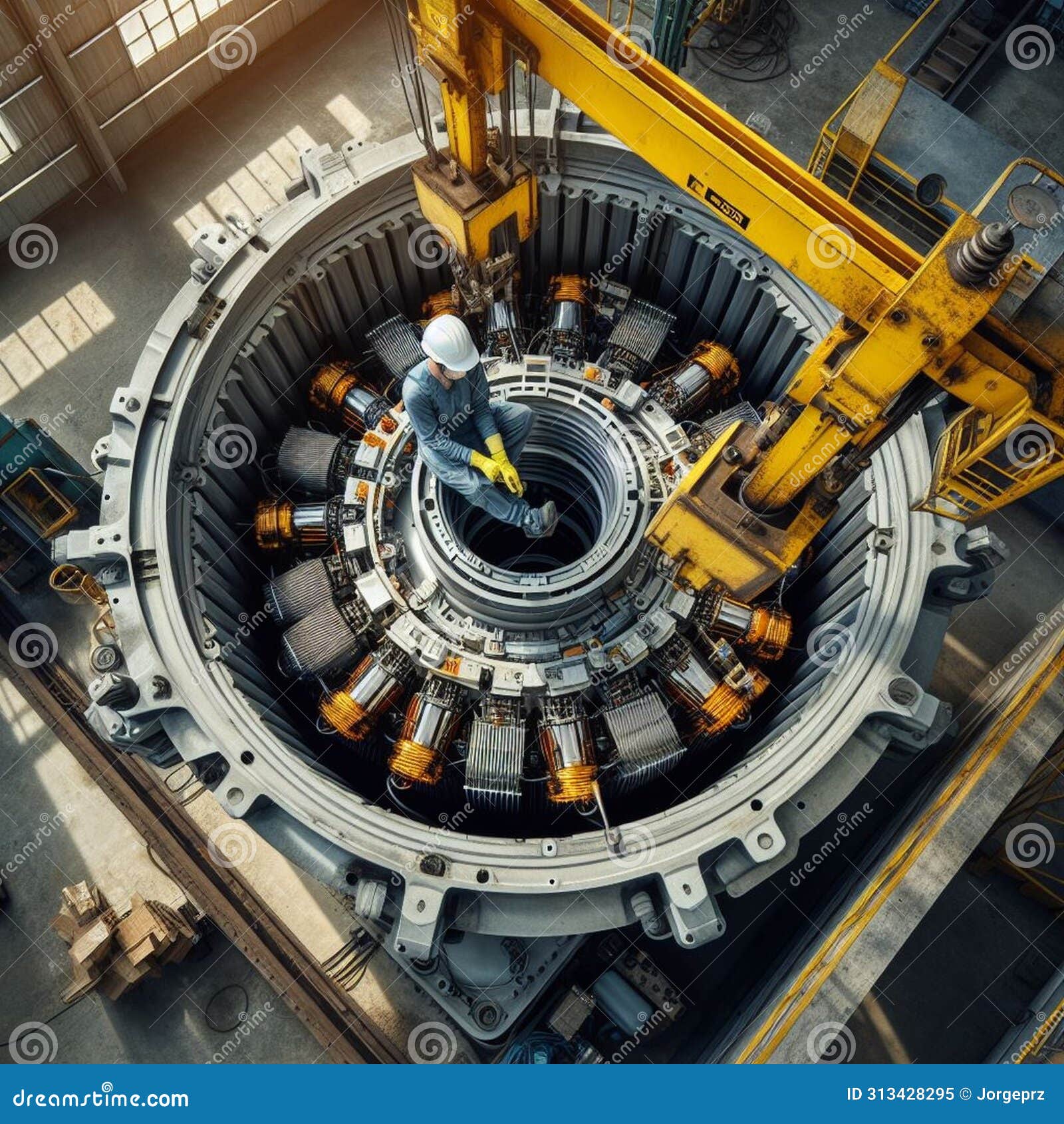 Heavy Industry Inside: Electrical Work on a Large Motor. Stock ...