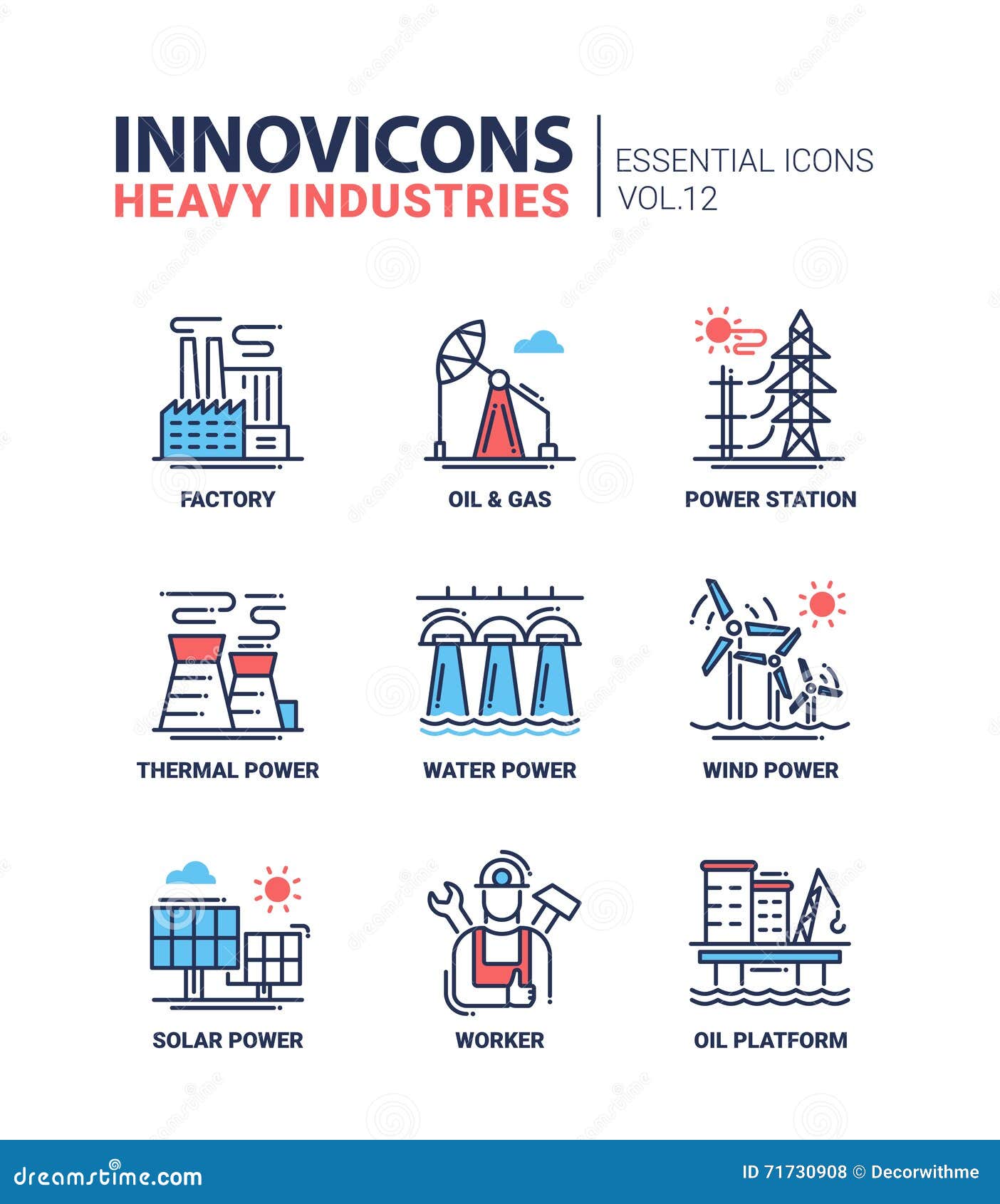 Heavy Industry Line Design Icons Set Stock Vector - Illustration of ...