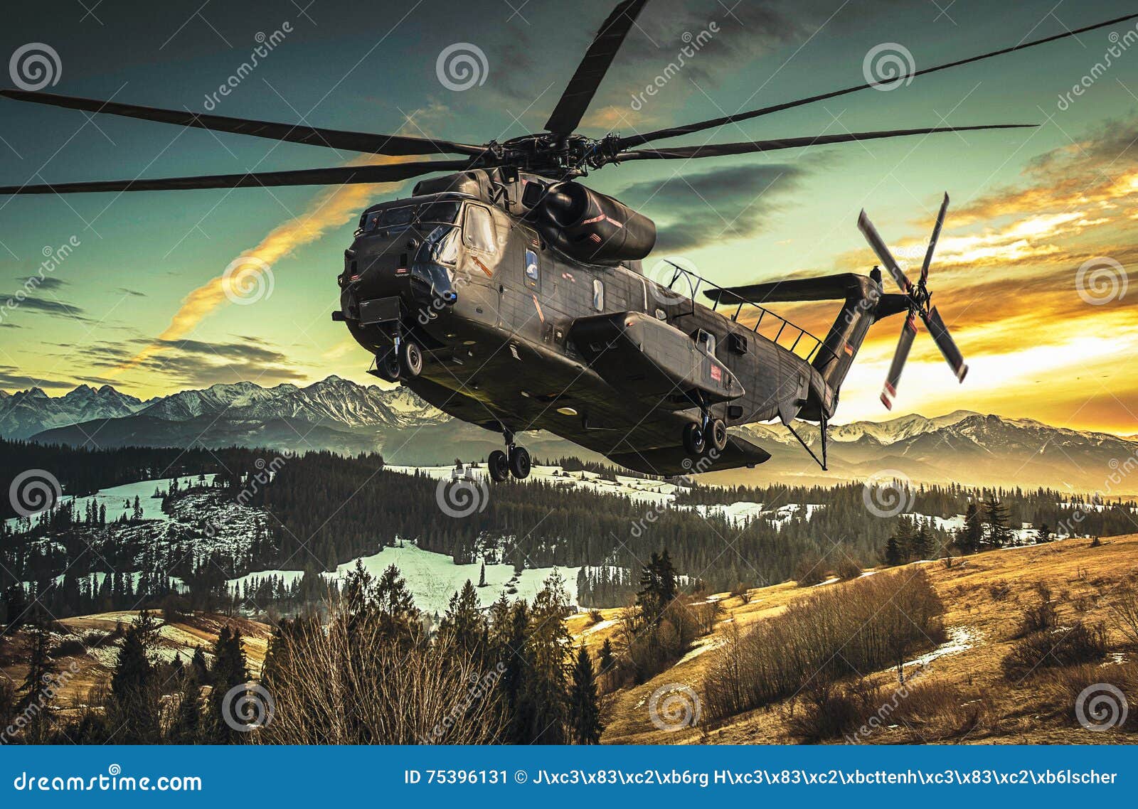 Heavy Lift Transport Helicopter Stock Image - Image of cargo, engine ...