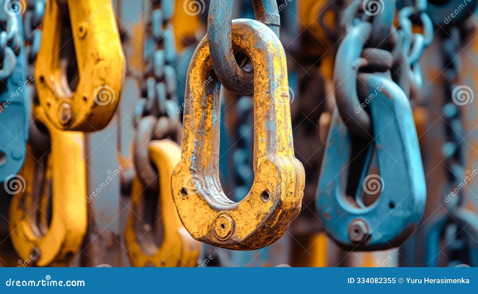 Heavy Lifting Equipment Showcases Vibrant Hooks and Chains in Shades of ...