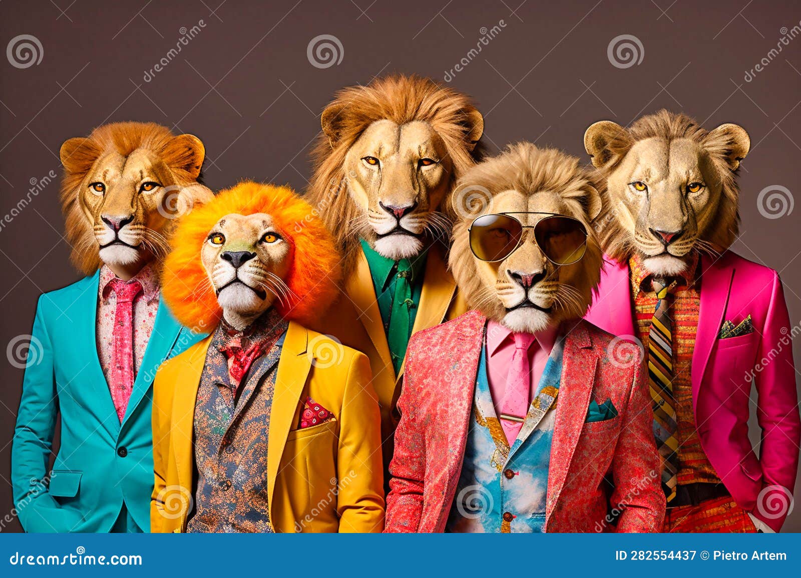 Heavy Lion Mob Pack Anthropomorphic Vibrant Colors, Generative AI Stock ...