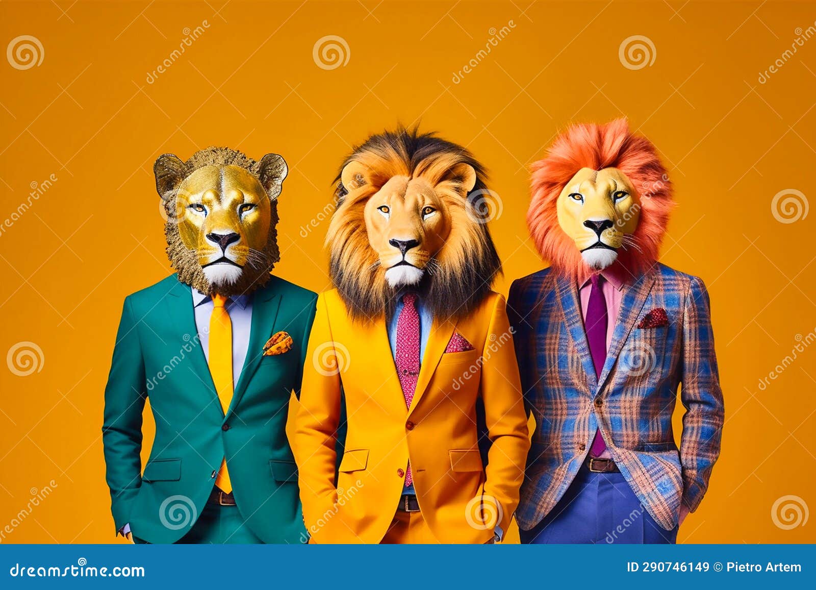 Heavy Lion Mob Pack Anthropomorphic Vibrant Colors, Generative AI Stock ...