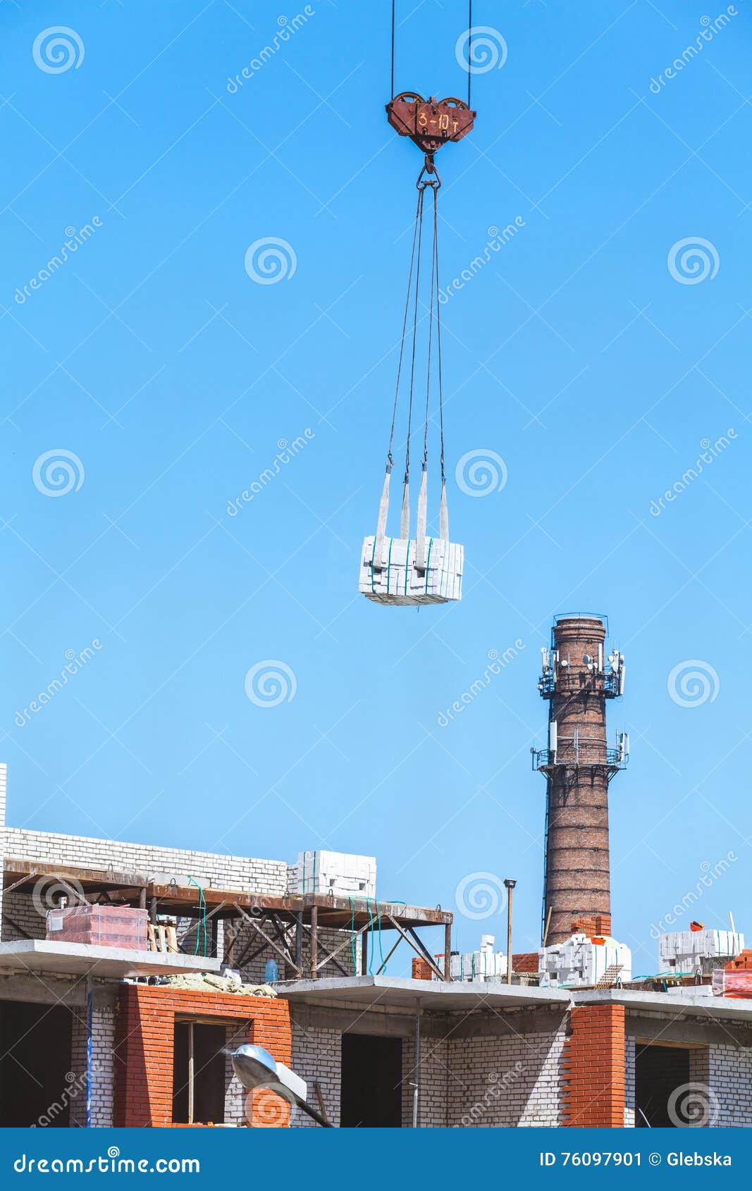 Heavy Load Hanging on Construction Site of Brick Building Stock Image ...
