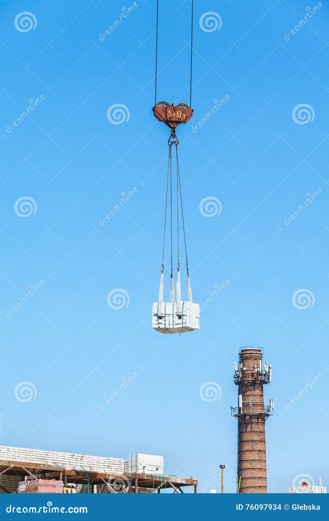 Heavy Load Hanging on Construction Site of Brick Building Stock Photo ...